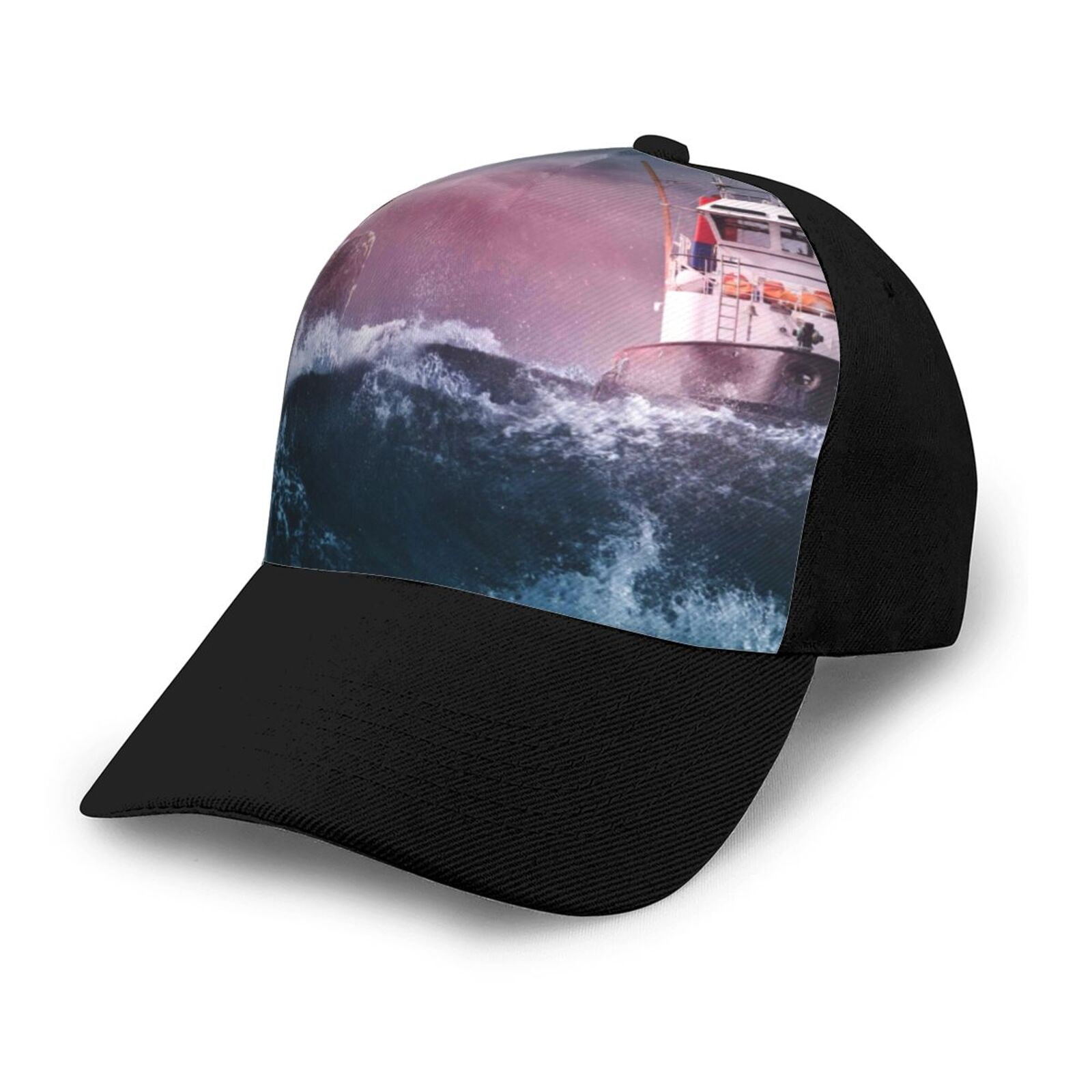 Xecao Boat Lighthouse Storm Waves print unisex vintage washed baseball ...
