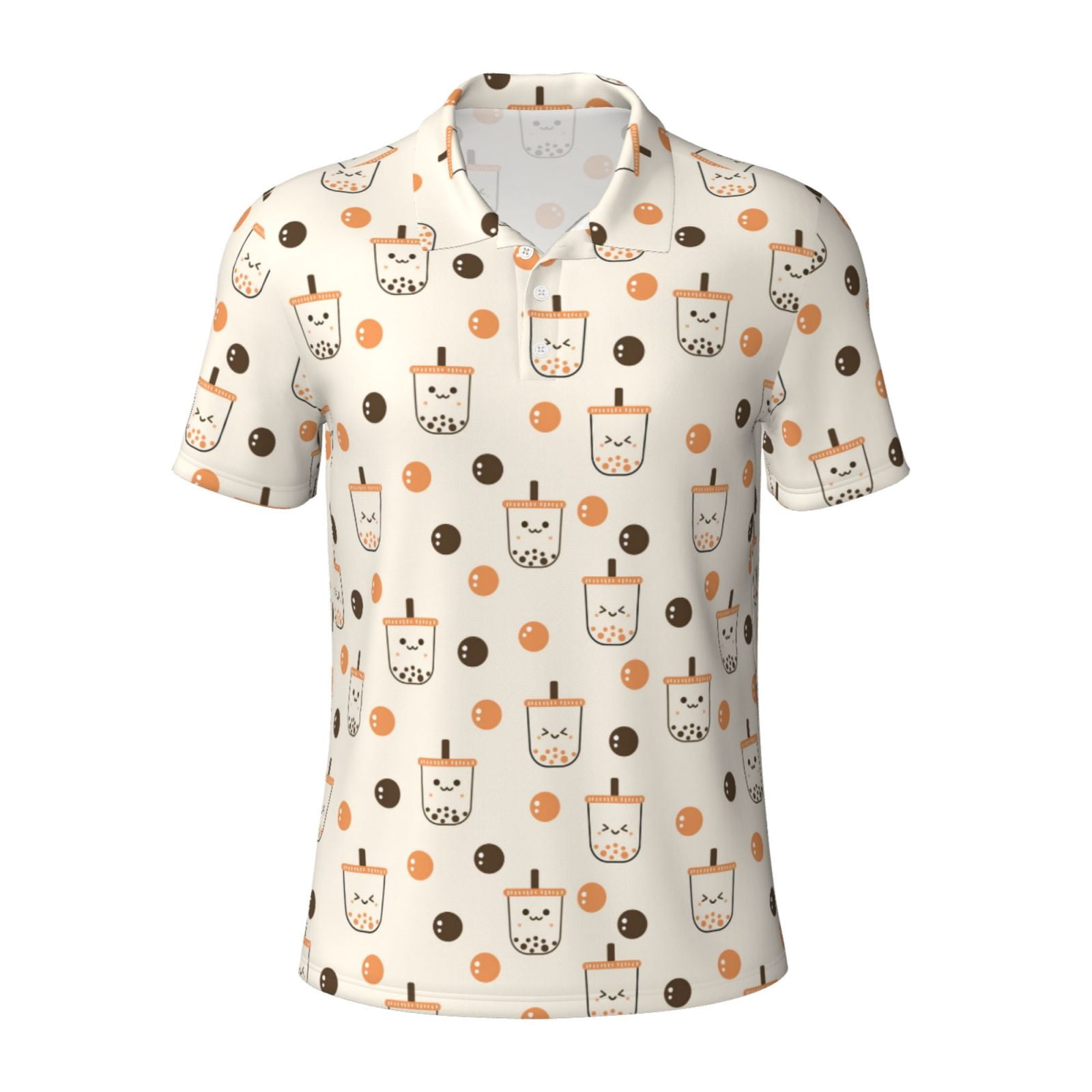 Xecao Boba Milk Tea for Mens' Casual Short Sleeve Button-Down Polo ...