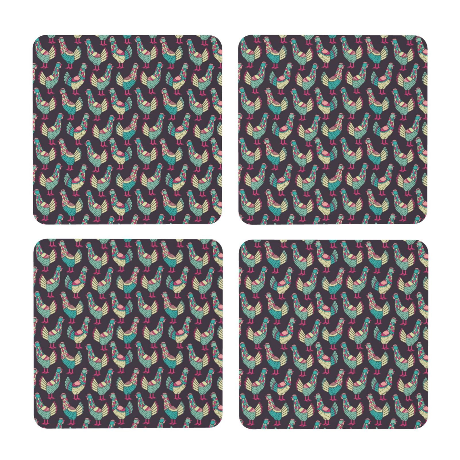 Xecao Bohemian Chicken for MDF Cork Coaster 4 Pcs,Drink Coasters,Suit ...