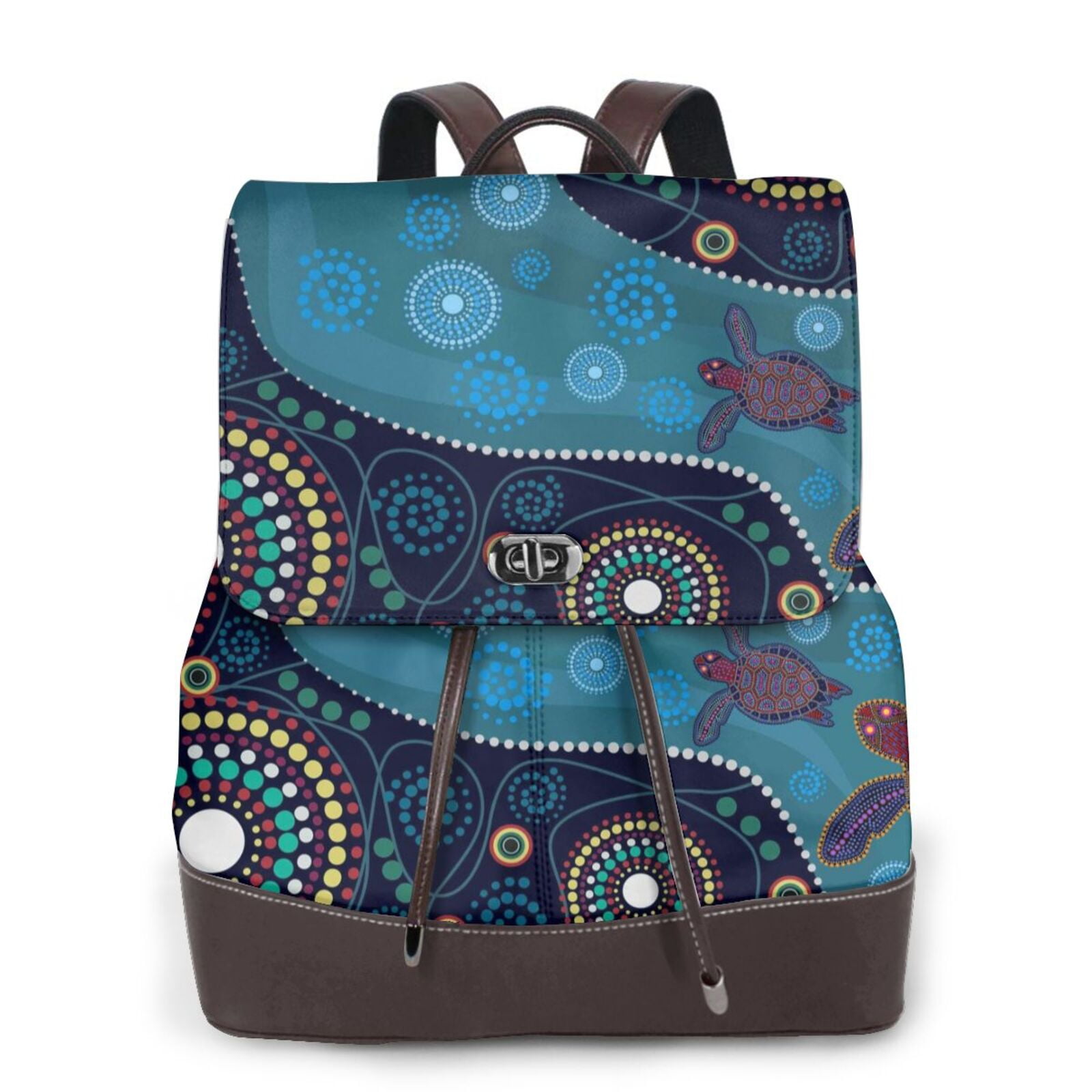 Xecao Bohemian Turtle Print Large Backpack Soft Leather for Women ...