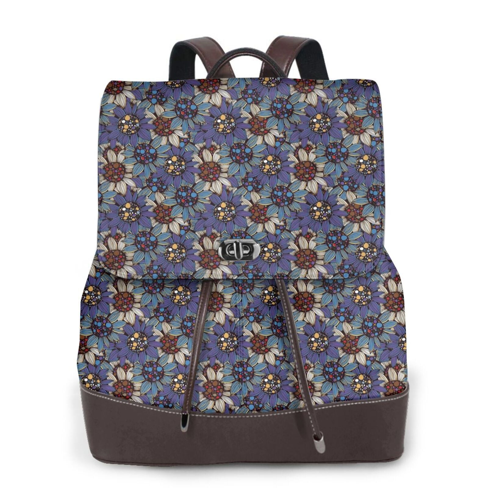 Xecao Boho Style Sunflowers Design Print Large Backpack Soft Leather ...
