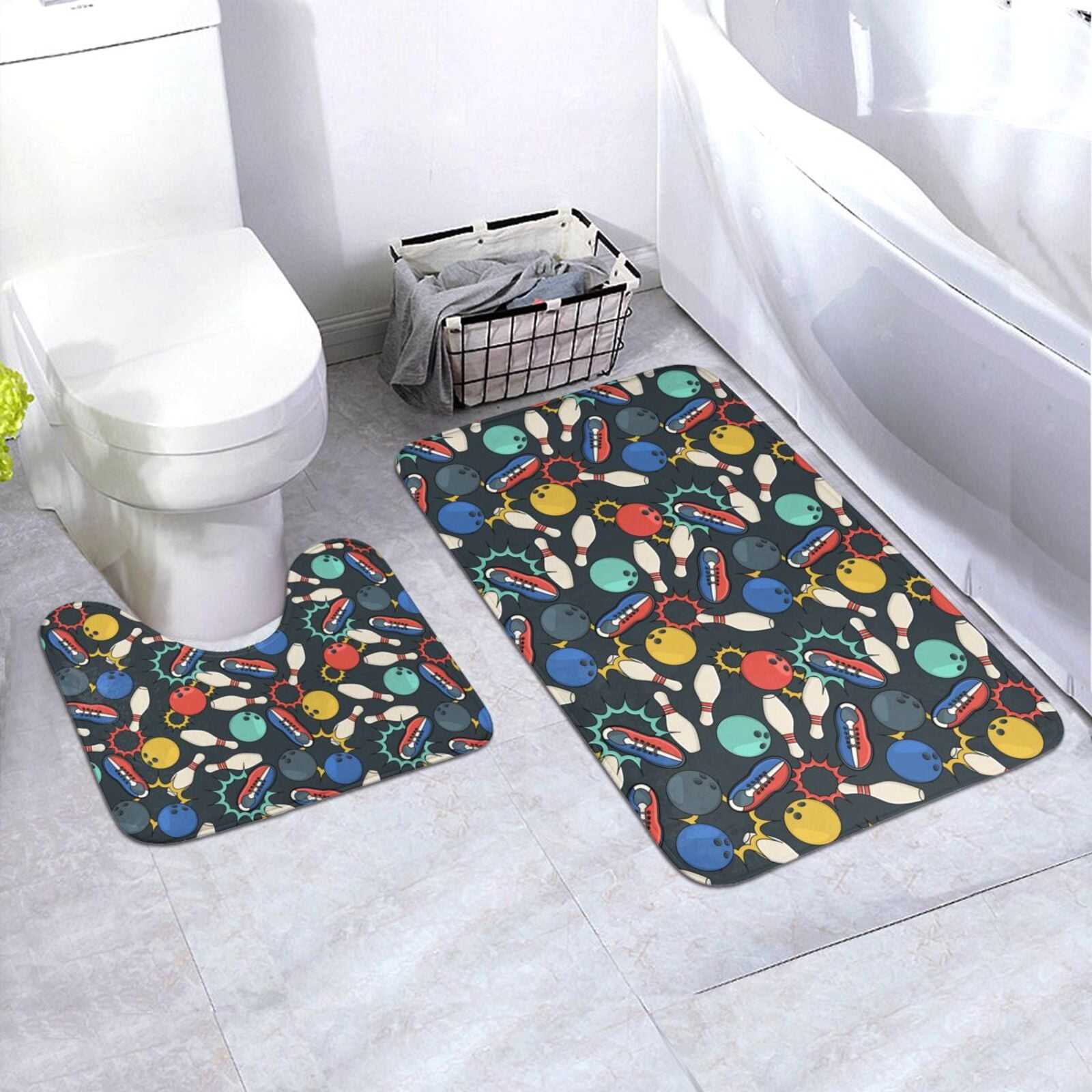 Xecao Bowling Ball 2-Piece Vintage Seamless Anti-Skid Mat Set ...