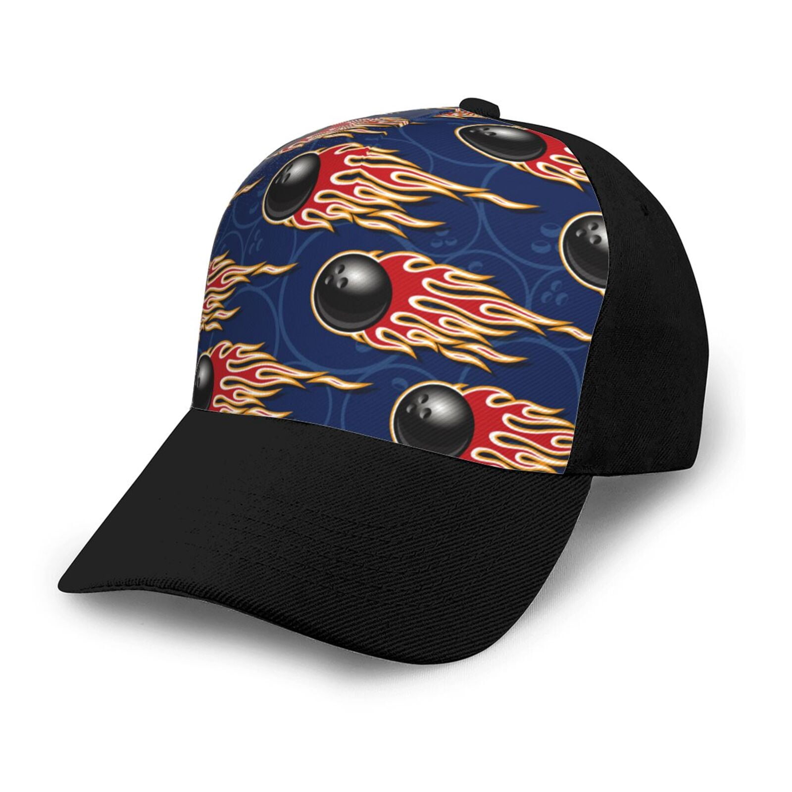 Xecao Bowling Ball And Flame print unisex vintage washed baseball cap ...