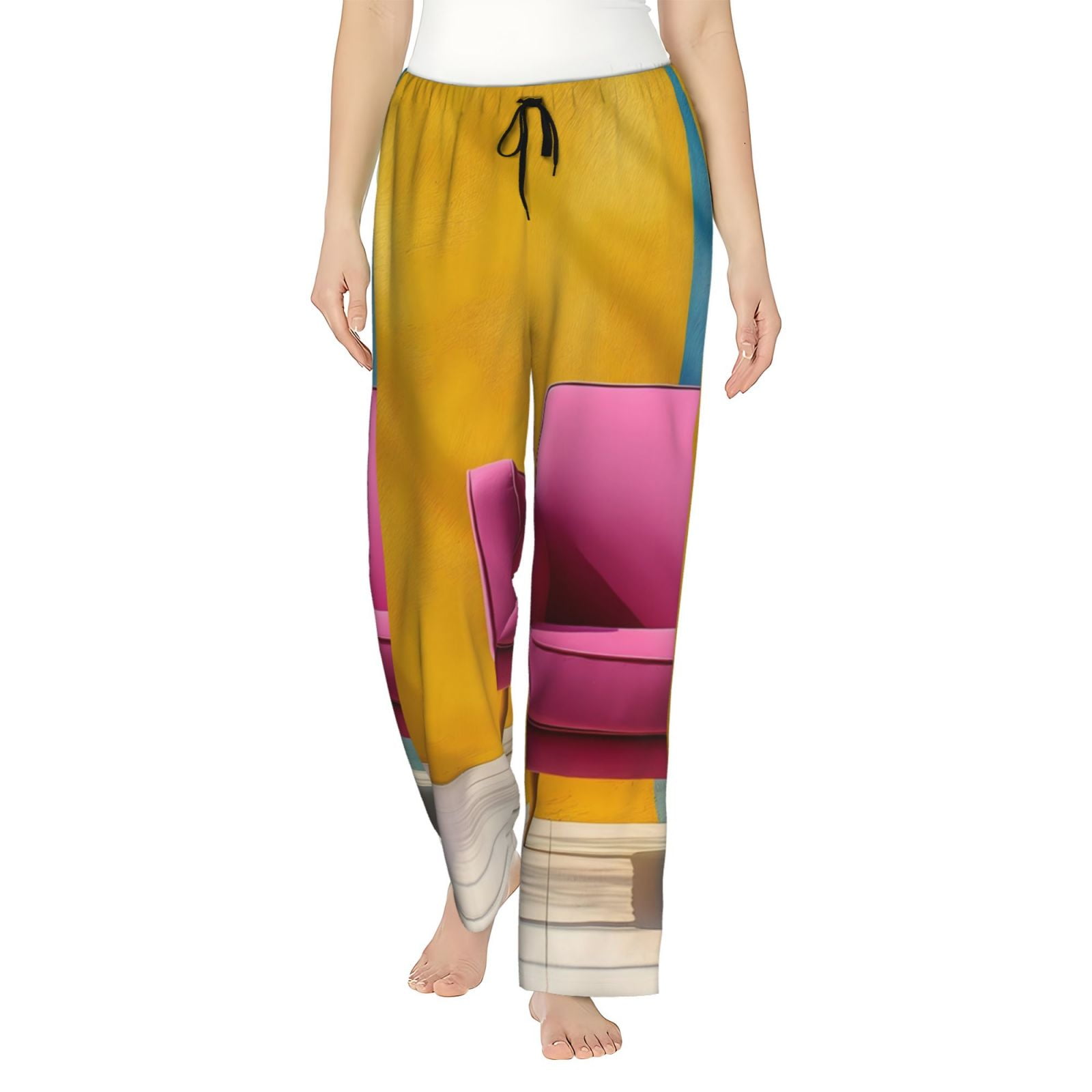 Xecao Bright Pink Chair Print Women's Straight Lounge Pajama Pants,The ...