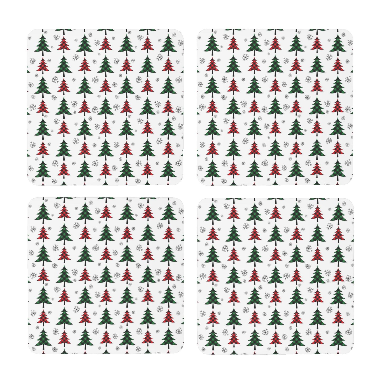 Xecao Buffalo Plaid Christmas Trees for MDF Cork Coaster 4 Pcs,Drink ...