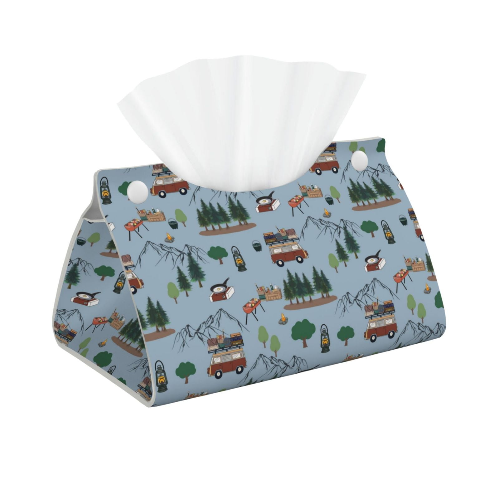 Xecao Camping Caravan Print Tissue Box Cover,Modern PVC Leather Square ...