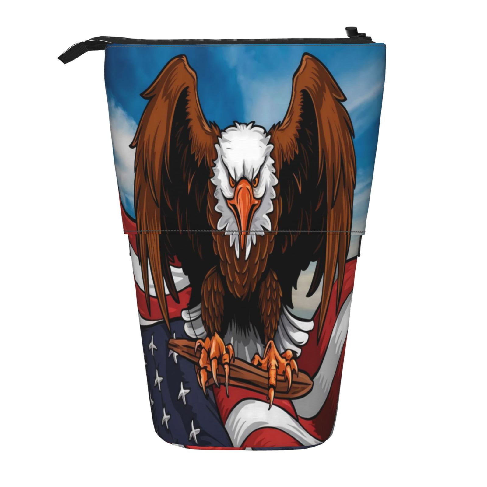 Xecao Cartoon Bald Eagle USA Print Telescopic Pencil Bag Pen Holder Pop ...