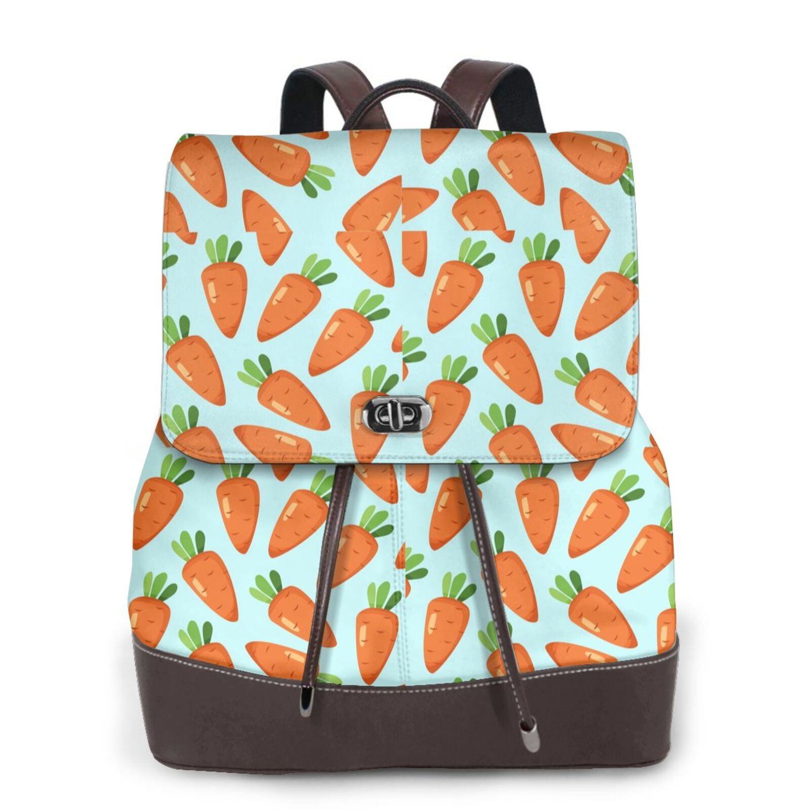 Xecao Cartoon Carrot Print Large Backpack Soft Leather for Women Travel ...