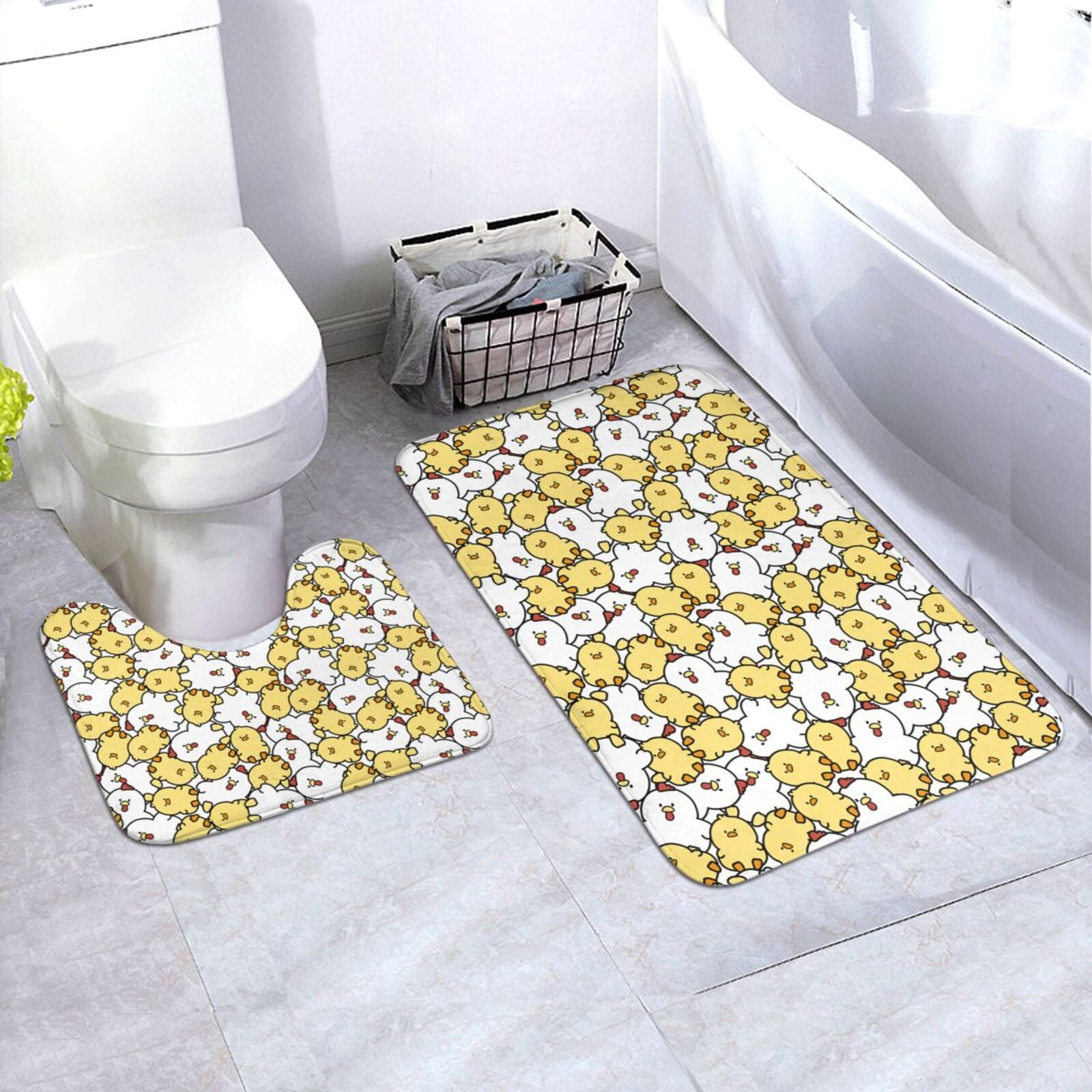 Xecao Cartoon Chicken 2-Piece Vintage Seamless Anti-Skid Mat Set ...