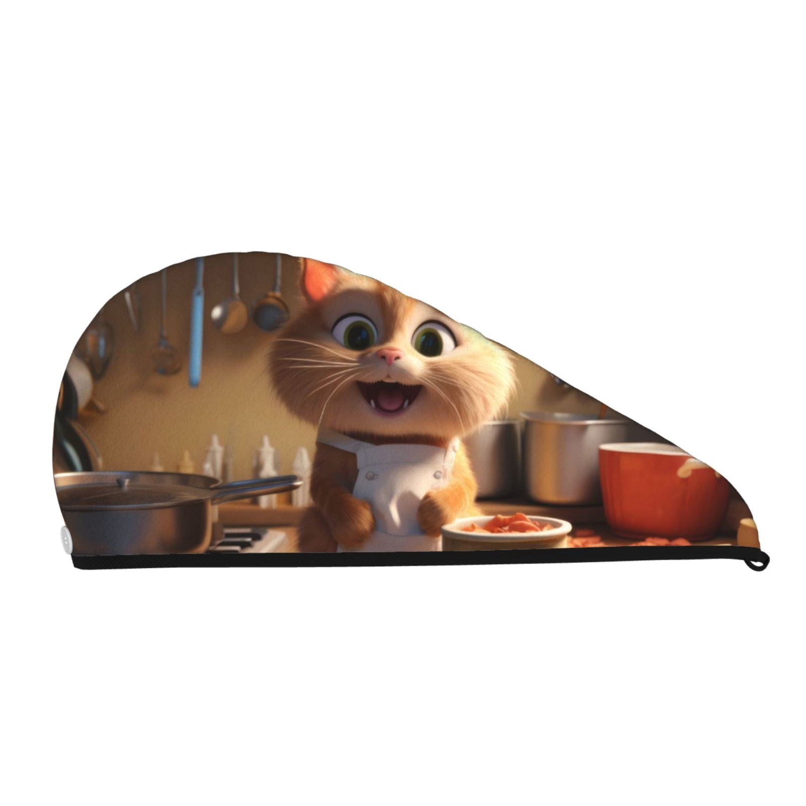 Xecao Cartoon Cooking Cat Print Hair Towel, Hair Turbans for Wet Hair ...