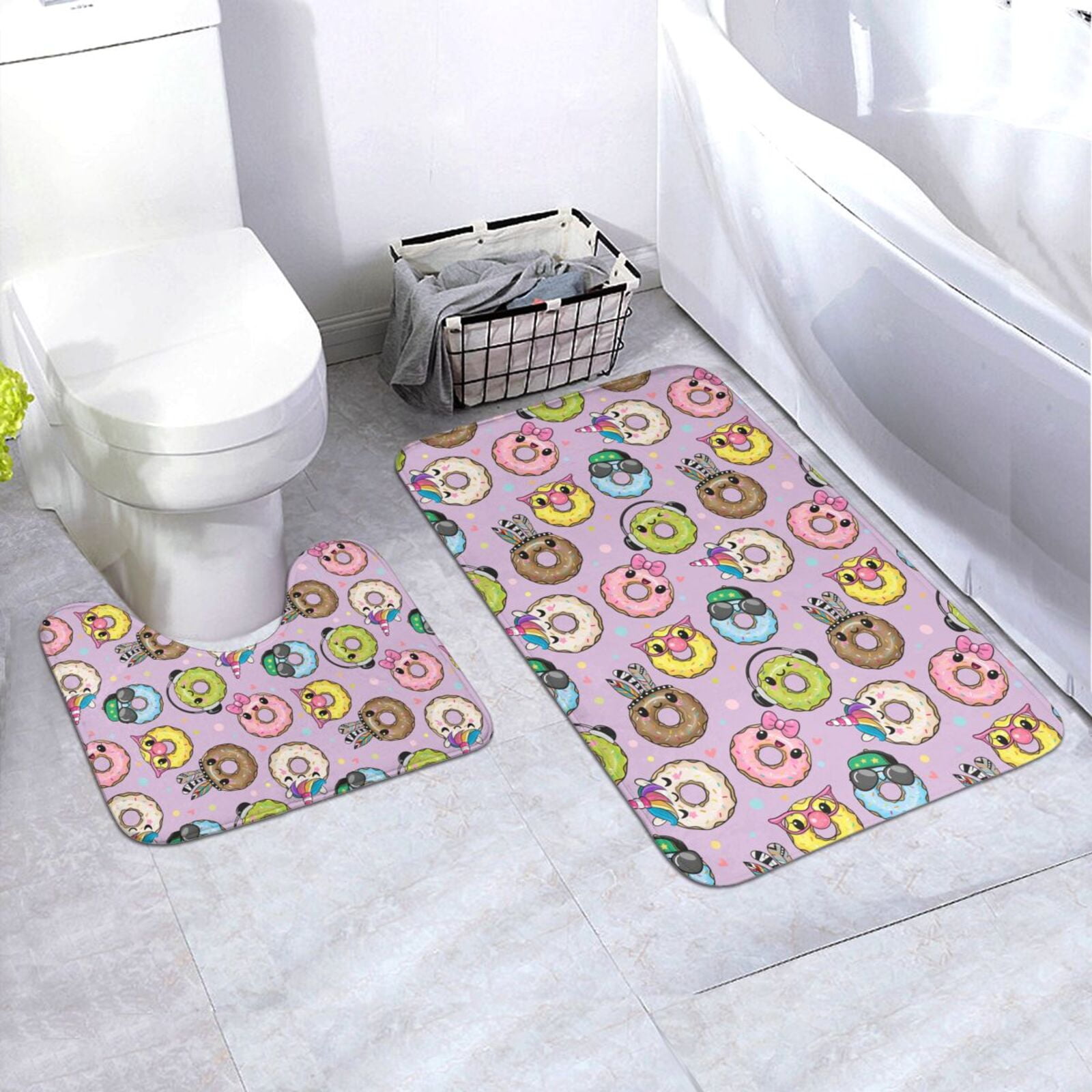 Xecao Cartoon Donuts 2-Piece Vintage Seamless Anti-Skid Mat Set ...