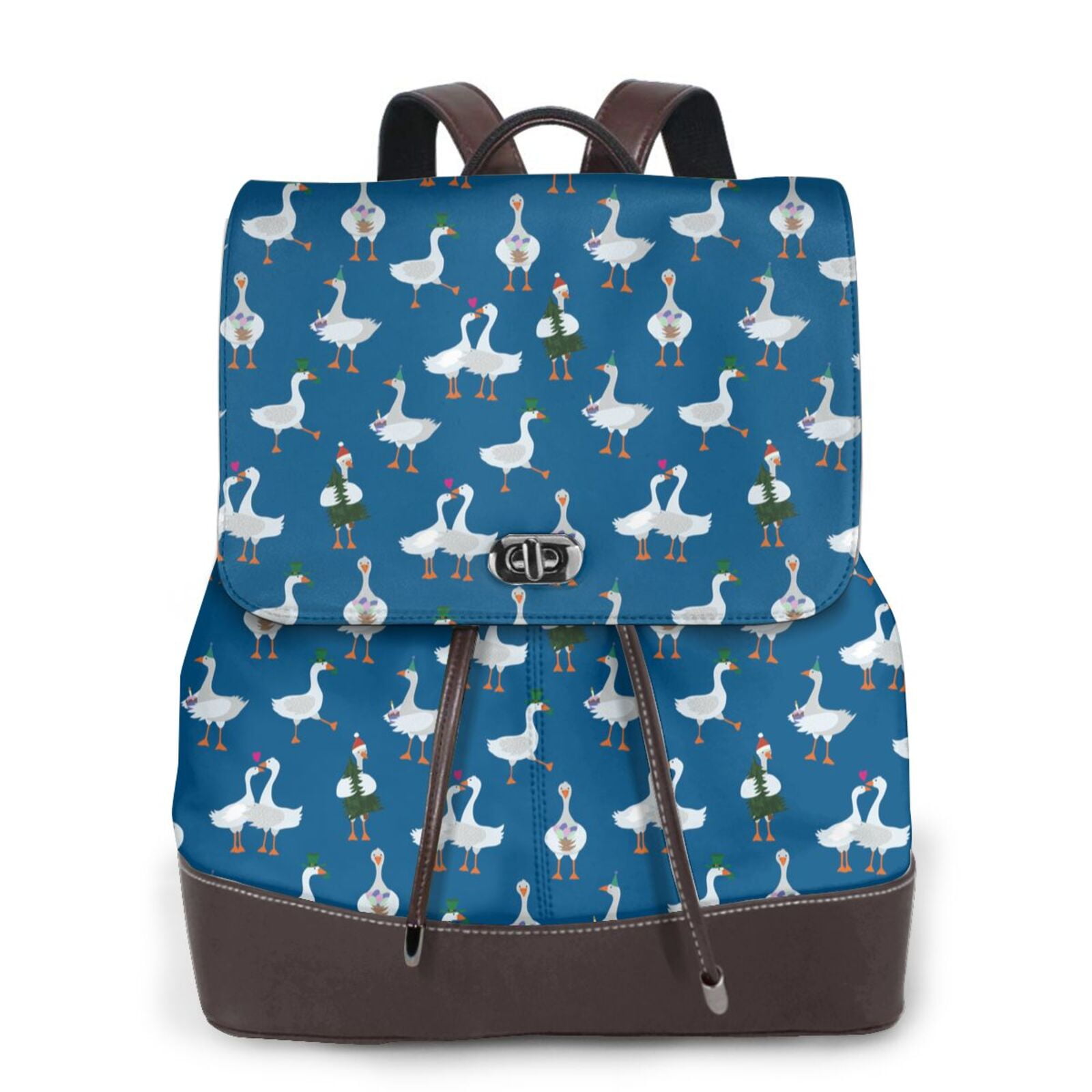 Xecao Cartoon Geese With Xmas Print Large Backpack Soft Leather for ...