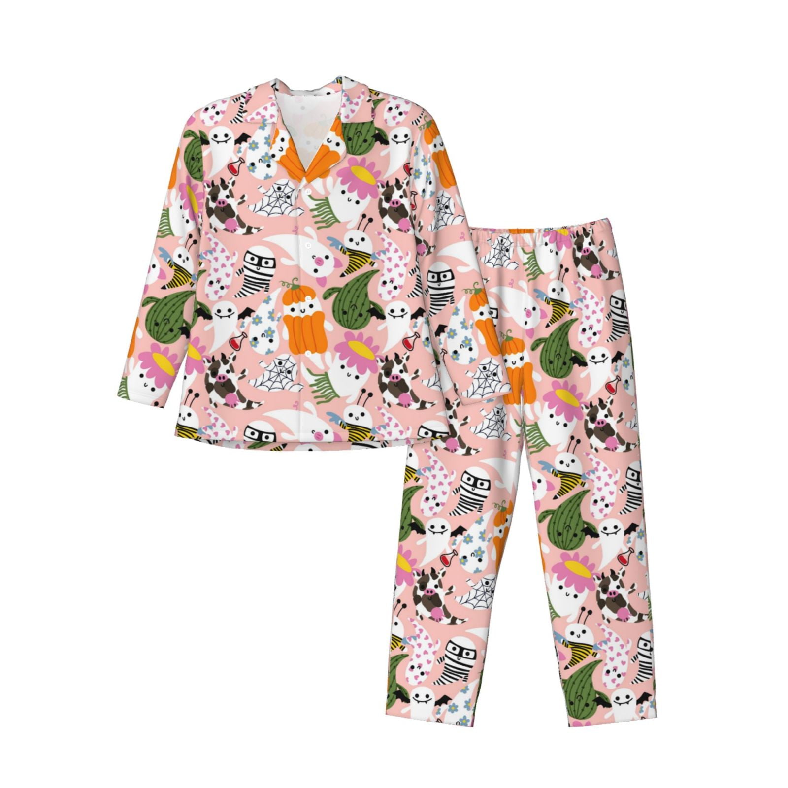 Xecao Cartoon Halloween Print Pajamas Set Mens Pajamas Long Sleeve ...