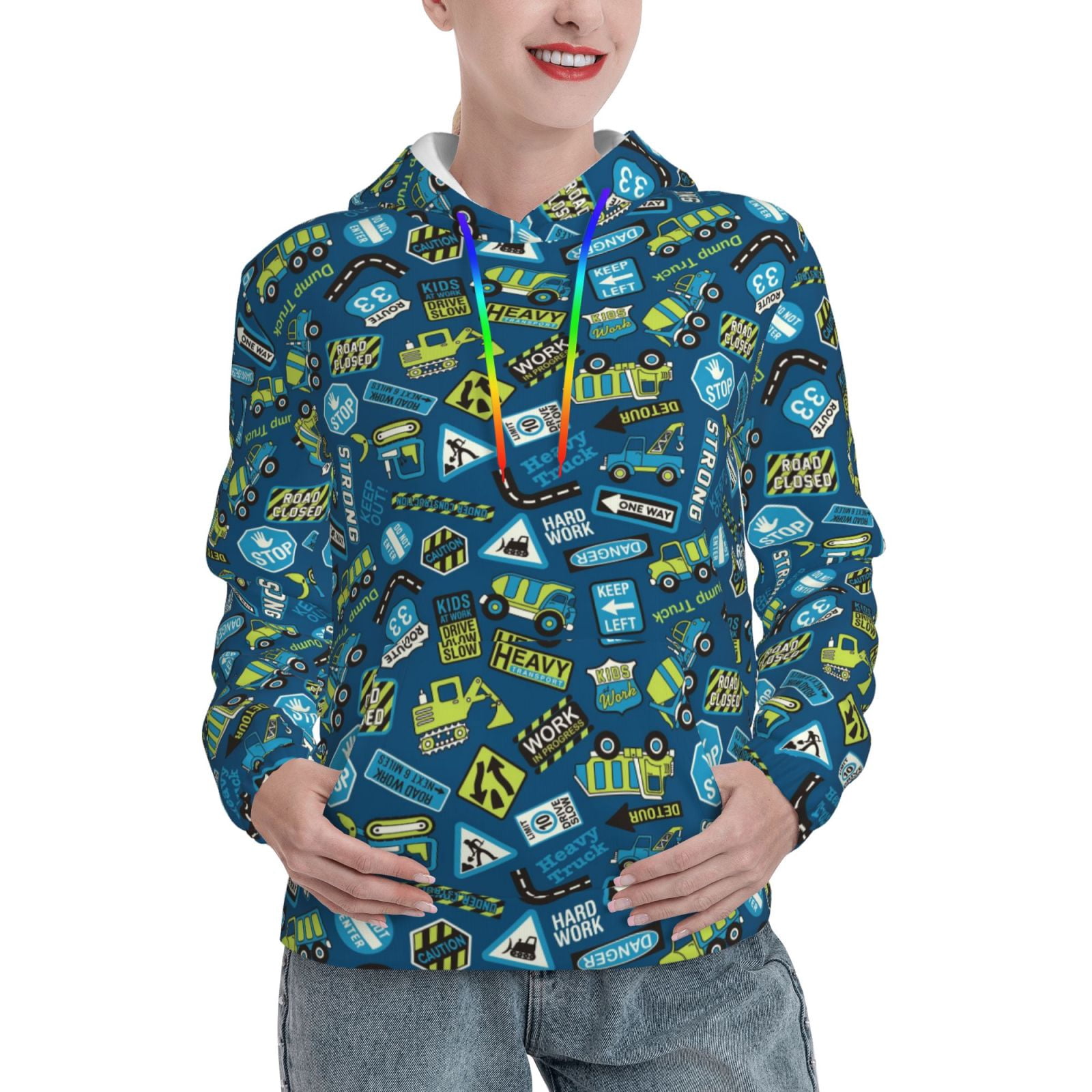 Xecao Machinery Road Construction Pattern Hoodies for Women Sweatshirts ...