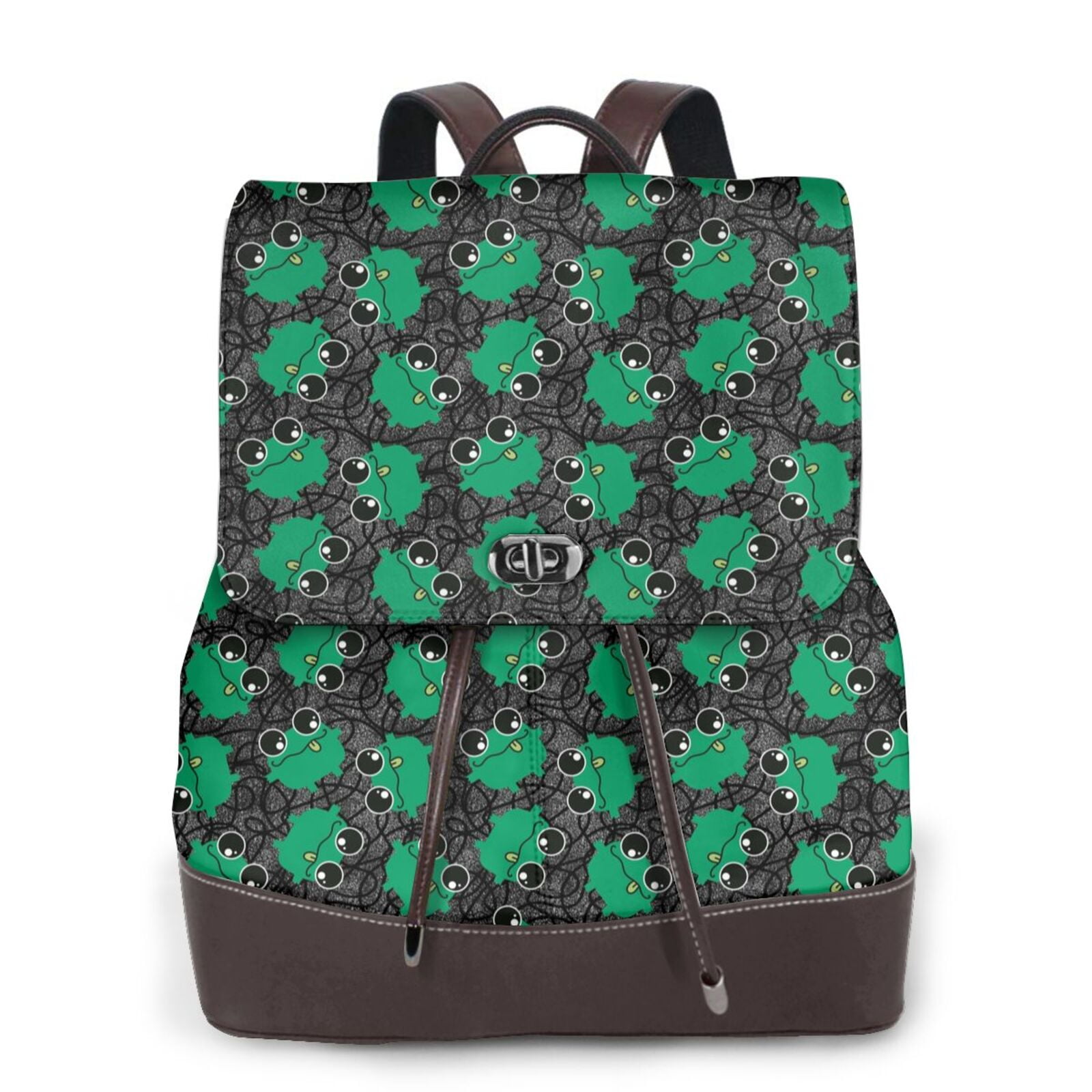 Xecao Cartoon Kawaii Frogs Print Large Backpack Soft Leather for Women ...