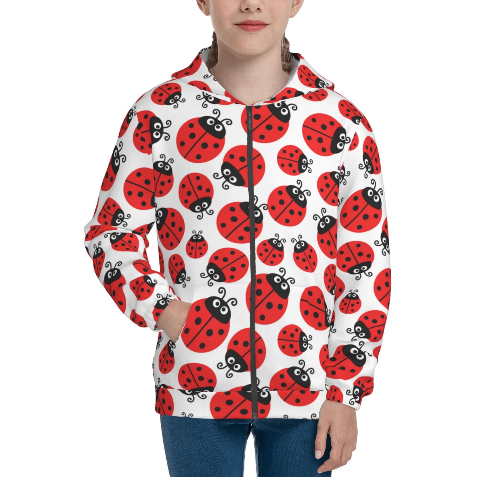 Xecao Cartoon Ladybug Pattern Zip Up Hoodies for Boys Girls, Sweatshirt ...