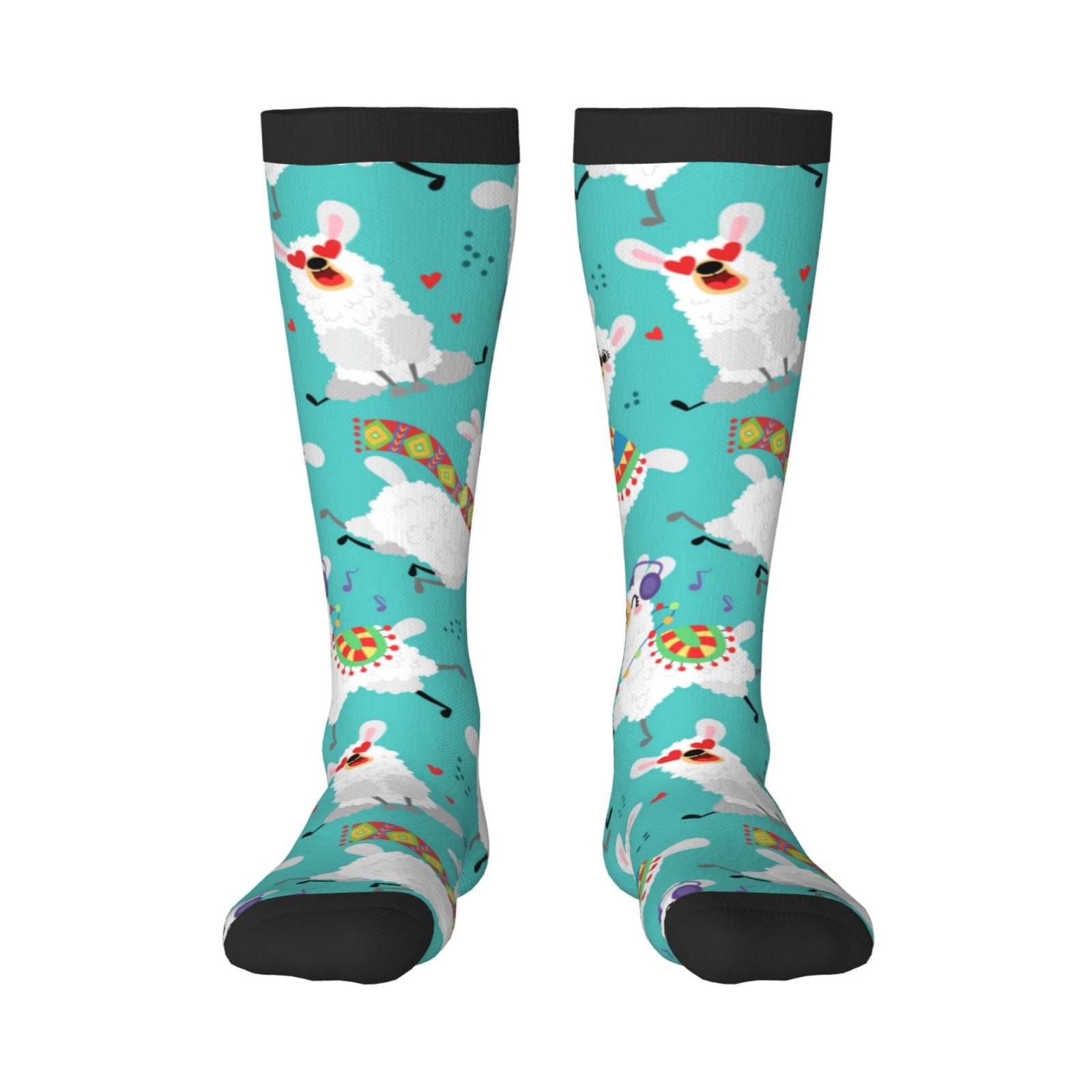 Xecao Cartoon Llamas print thigh-high socks, crafted for both men and ...
