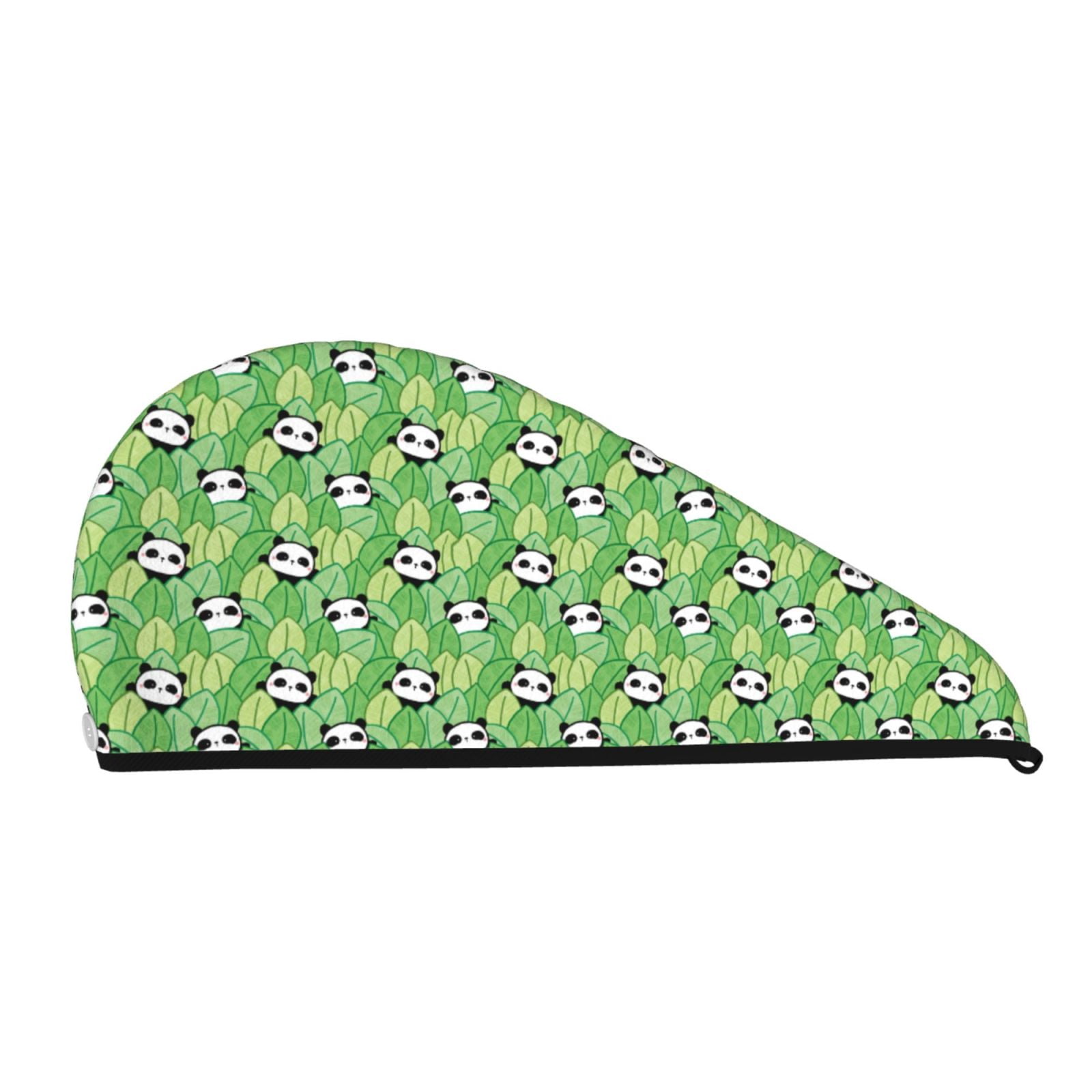 Xecao Cartoon Panda And Leaf 1 Print Hair Towel, Hair Turbans for Wet ...