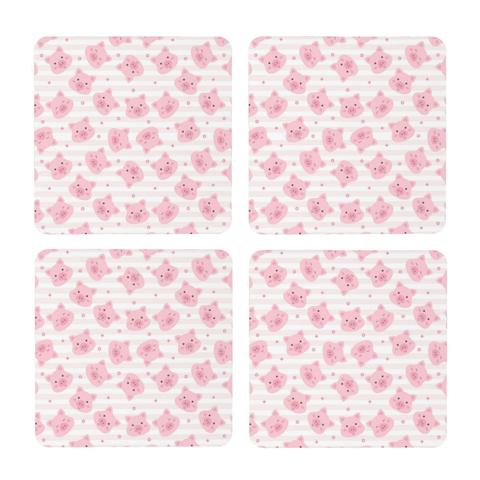 Xecao Cartoon Pig for MDF Cork Coaster 4 Pcs,Drink Coasters,Suit for ...