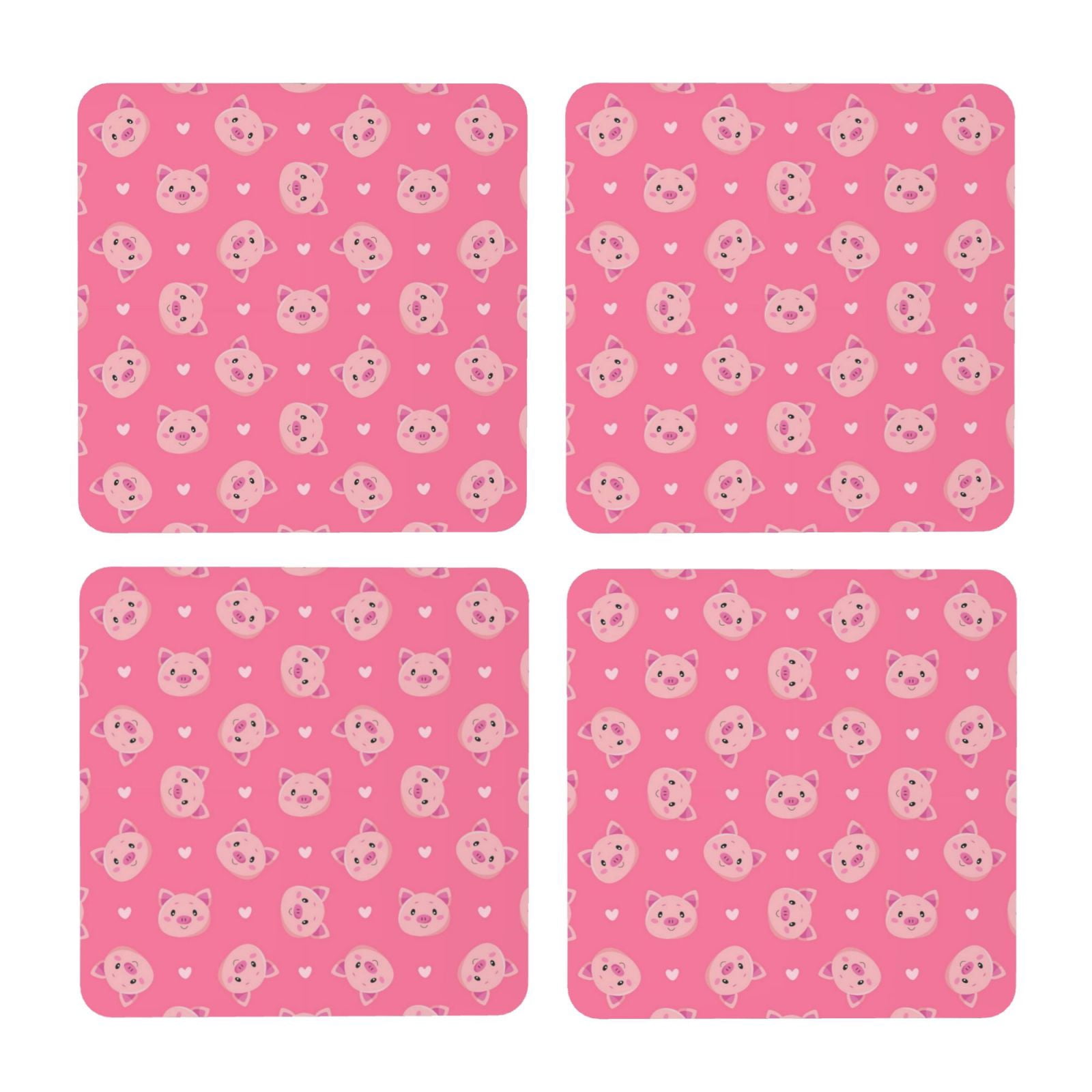 Xecao Cartoon Pigs and Hearts for MDF Cork Coaster 4 Pcs,Drink Coasters ...