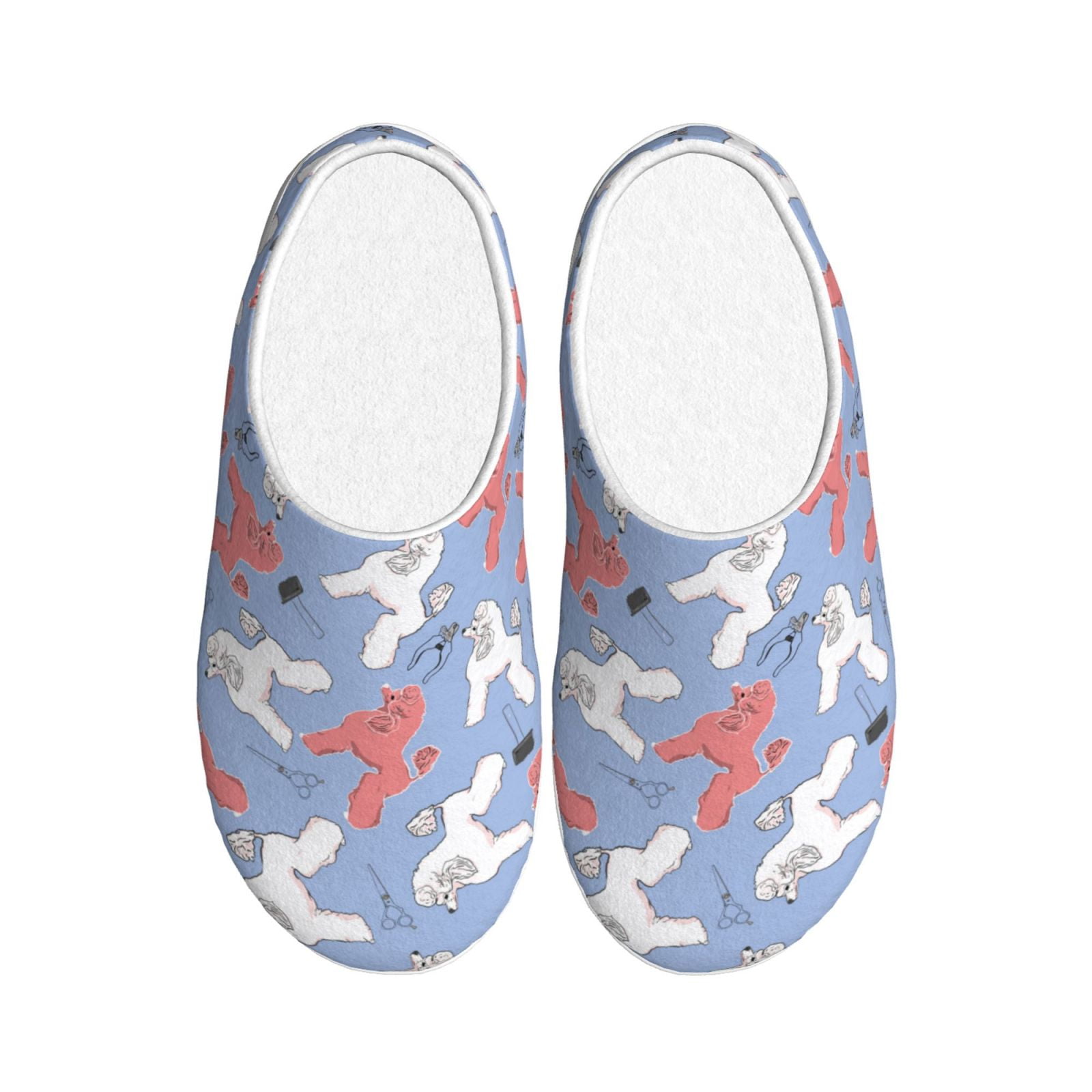 Xecao Cartoon Poodle Dog Print Cotton Slippers Fuzzy Warm Cozy Slippers ...