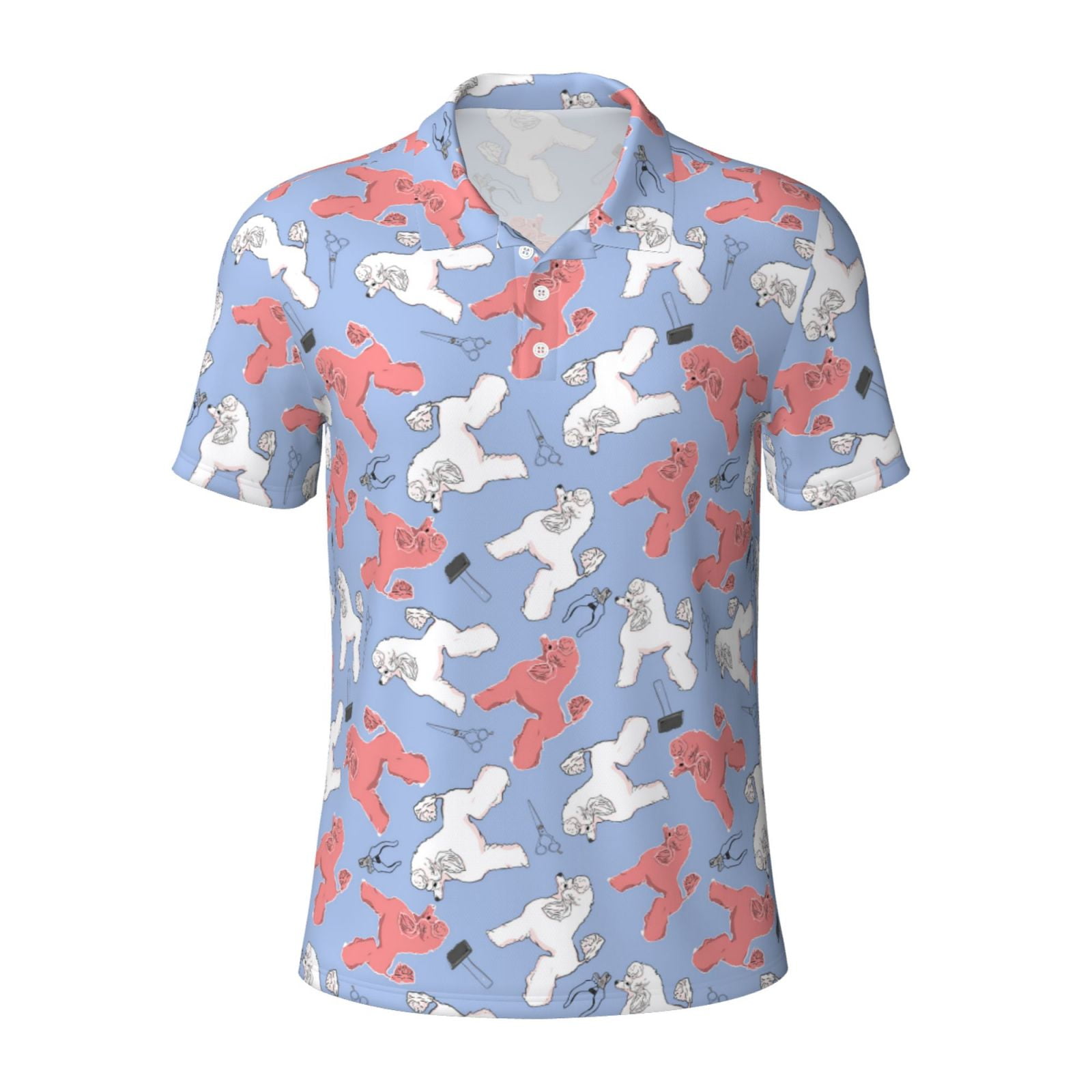 Xecao Cartoon Poodle Dog for Mens' Casual Short Sleeve Button-Down Polo ...