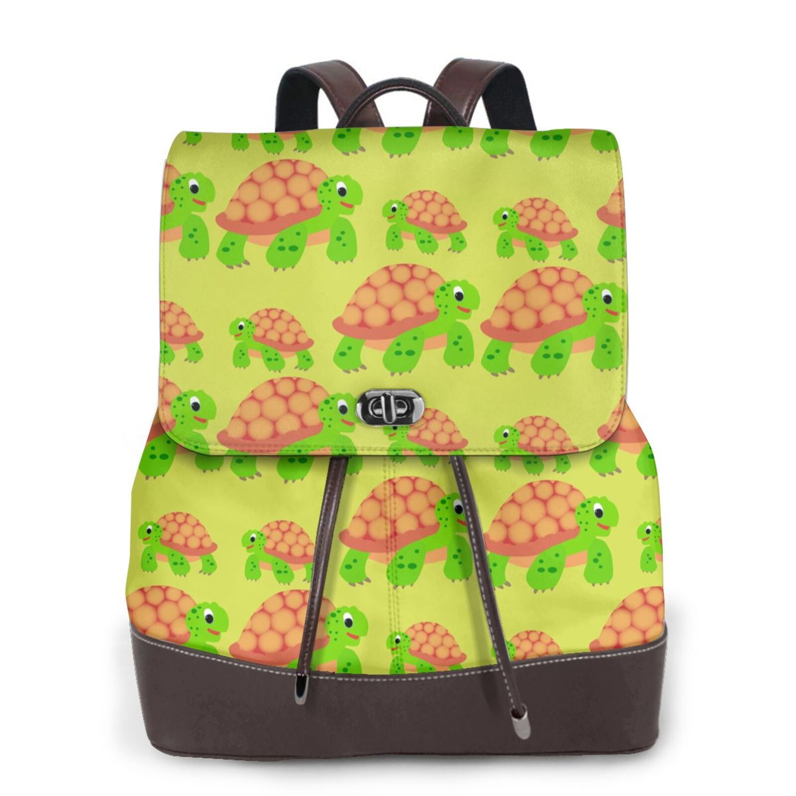 Xecao Cartoon Turtles 1 Print Large Backpack Soft Leather for Women ...