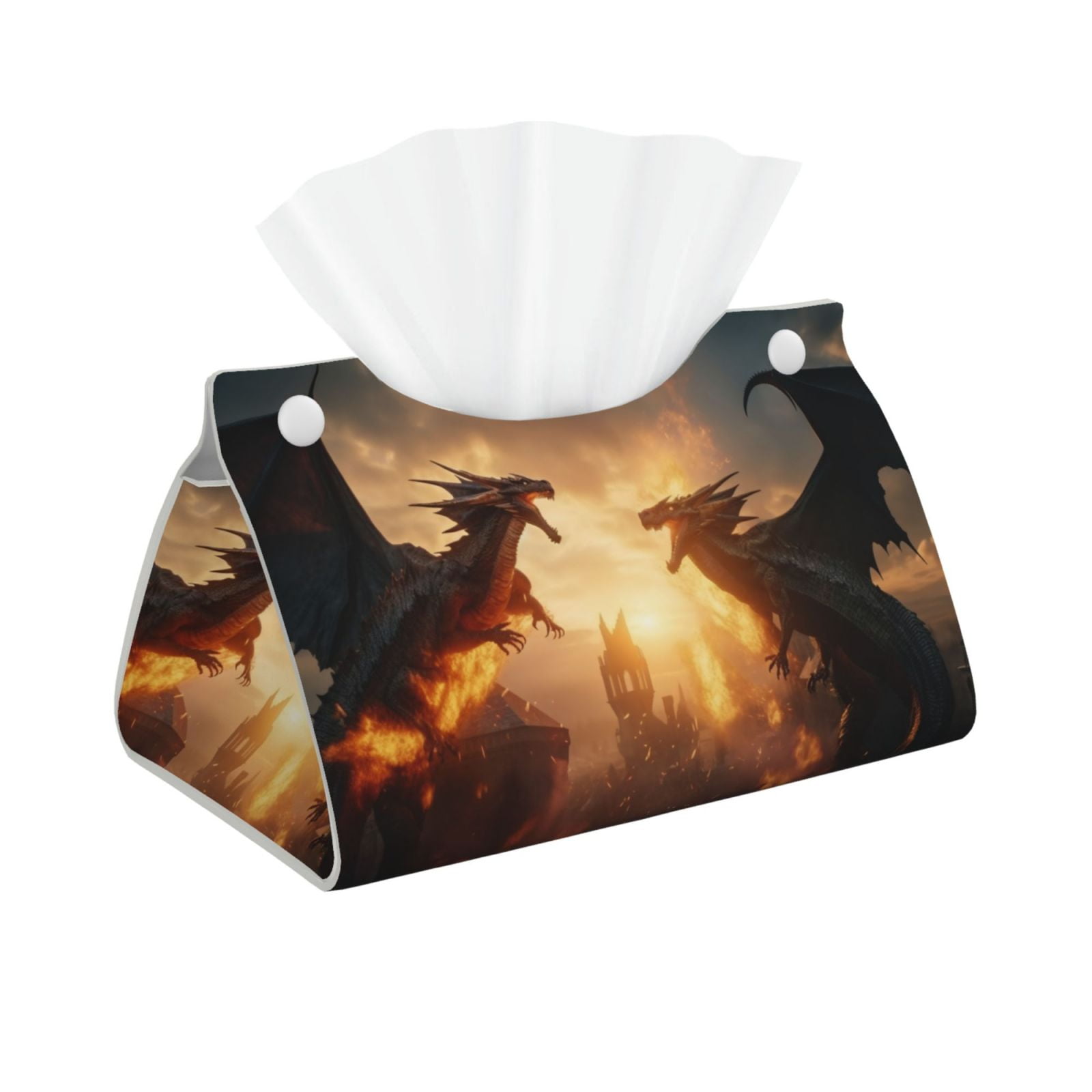 Xecao Castle Cool Fire Dragon Print Tissue Box Cover,Modern PVC Leather ...