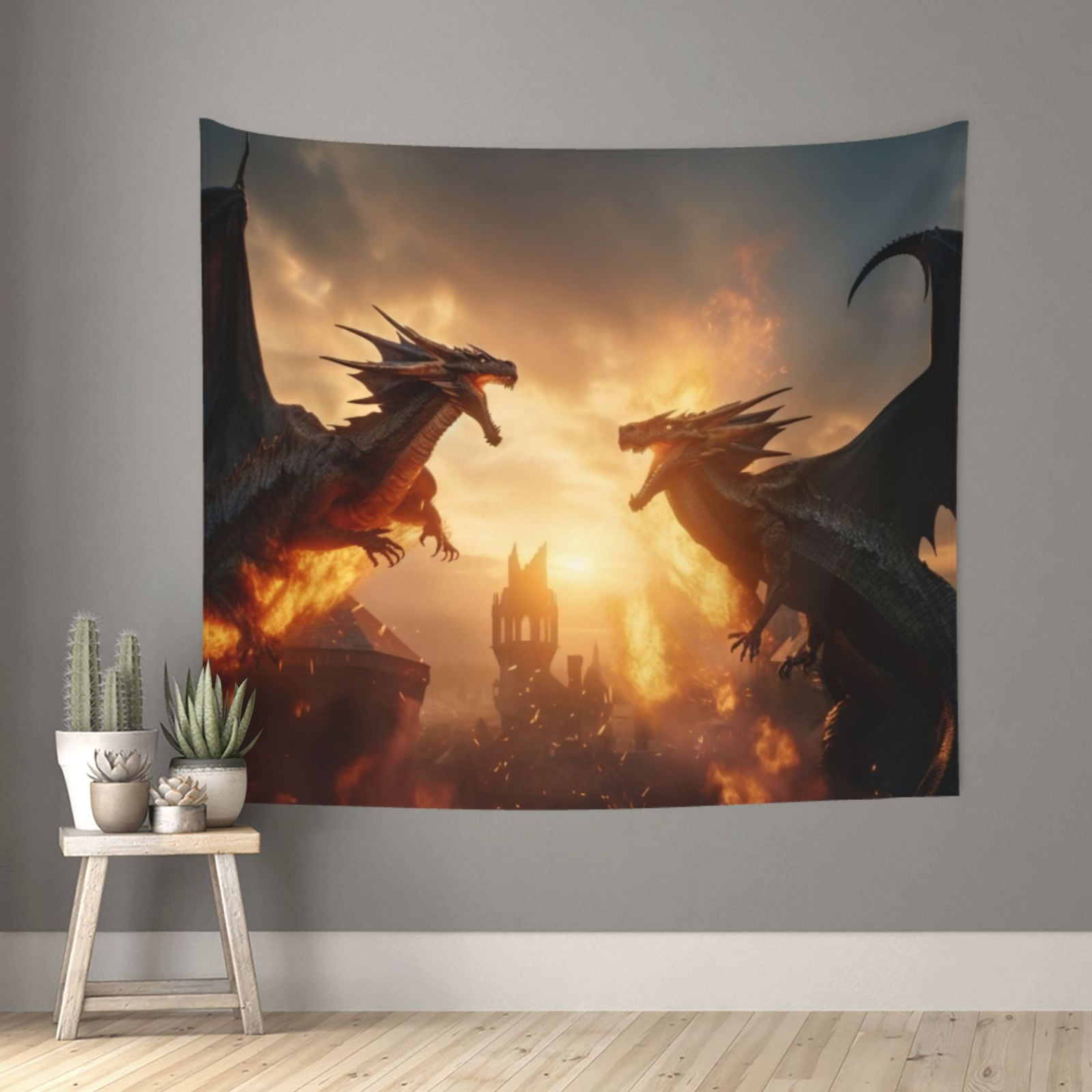 Xecao Castle Cool Fire Dragon patten Tapestry 60x51 Inches Wall Hanging ...