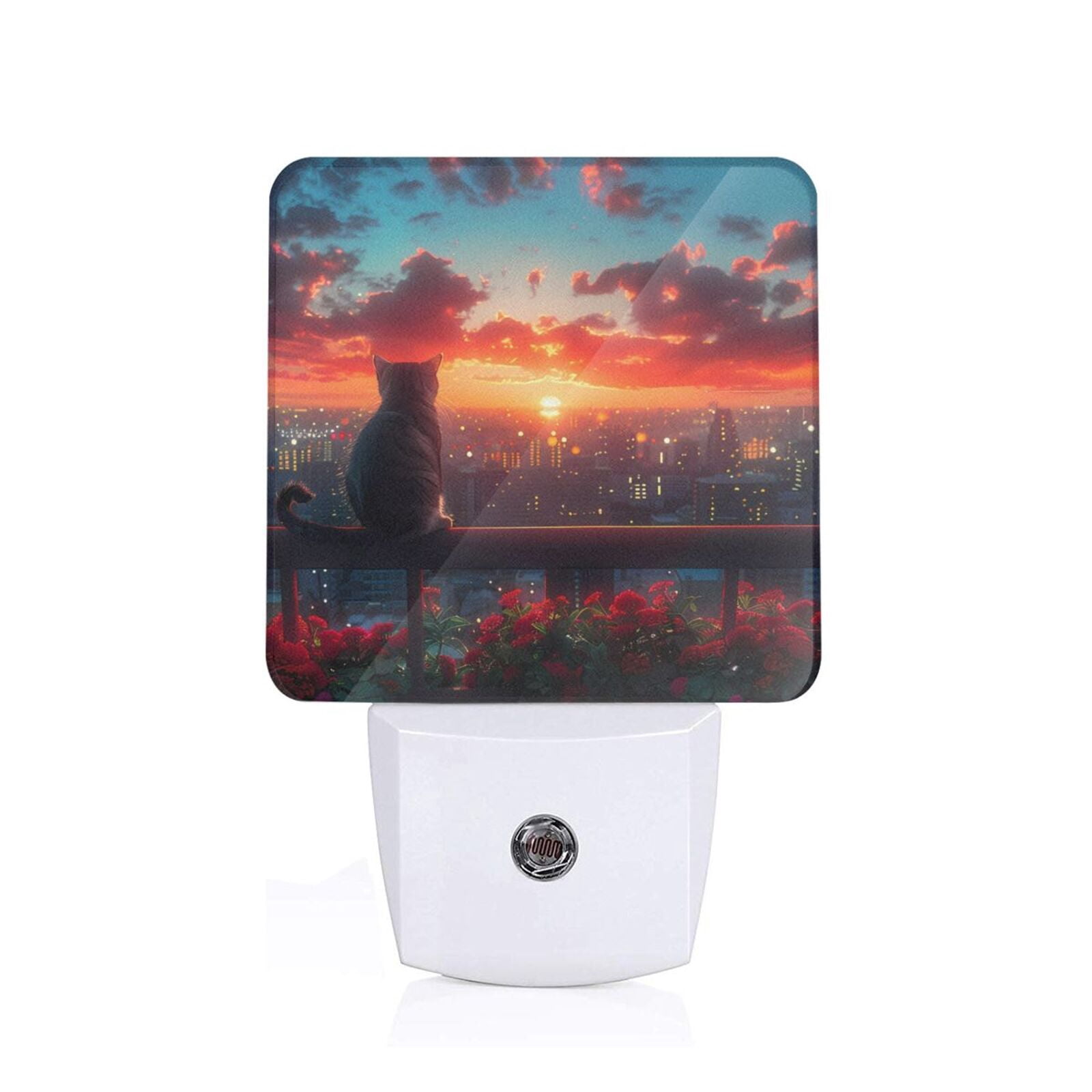 Xecao Cat Watching City Sunset for Night Light - a Wall-mounted LED ...