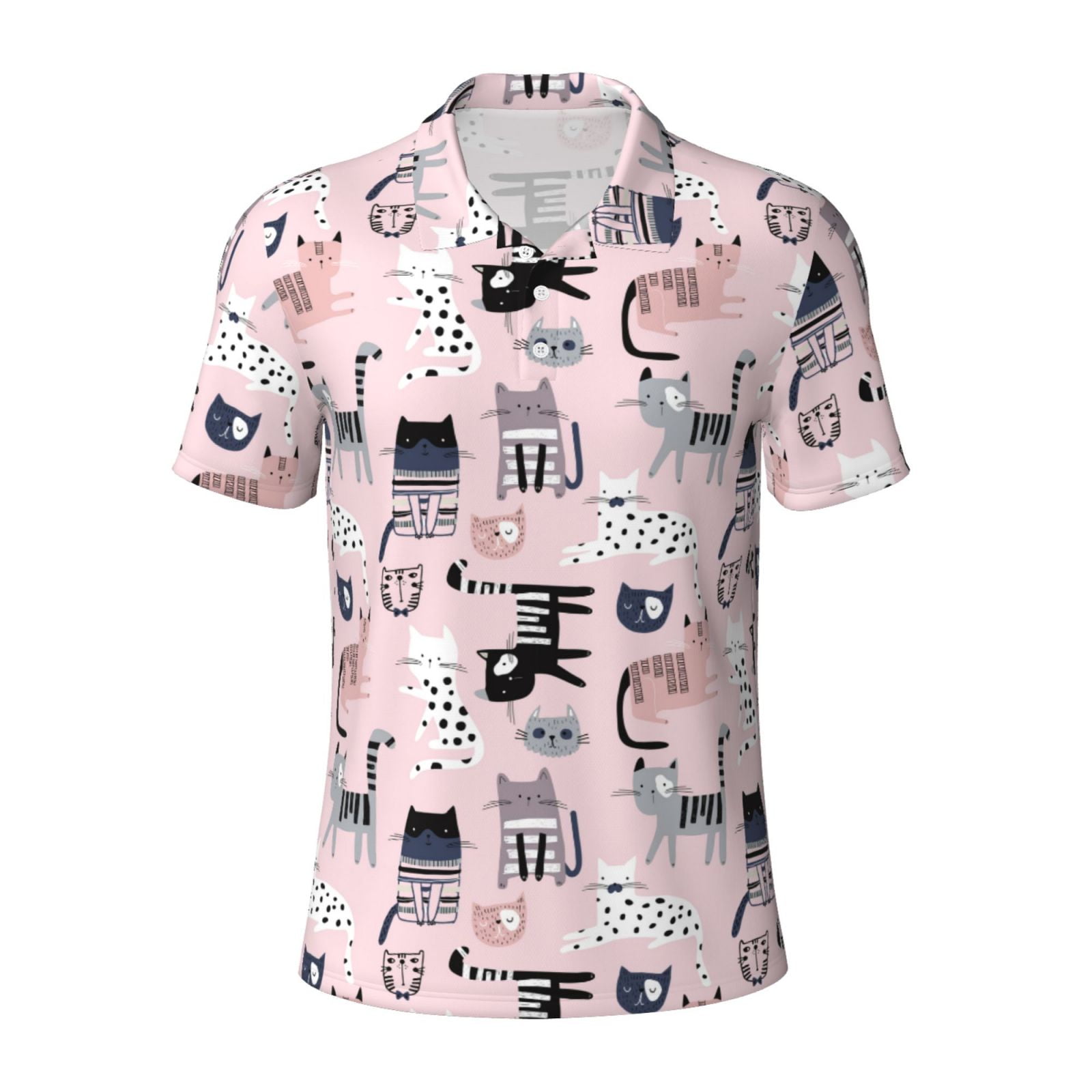 Xecao Cat for Mens' Casual Short Sleeve Button-Down Polo Shirts for a Classic Golf Look ...