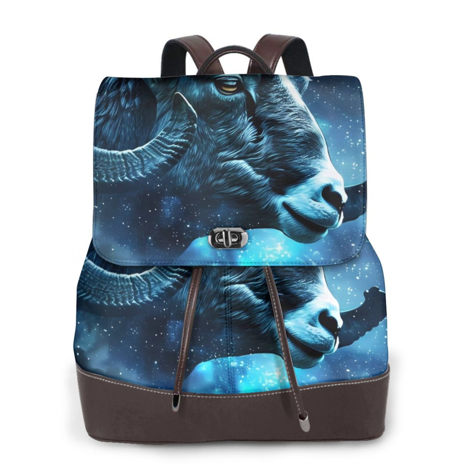 Xecao Celestial Ram Night Sky Print Large Backpack Soft Leather for ...