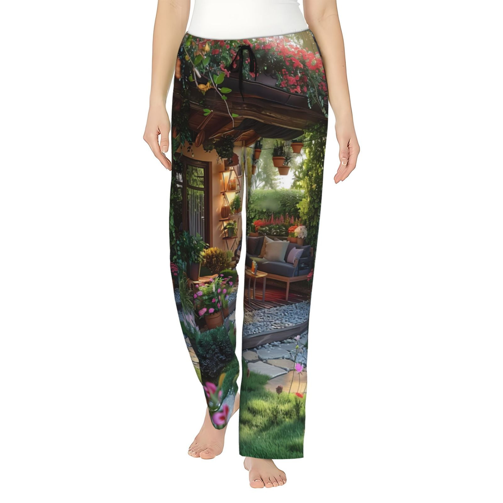 Xecao Charming Garden Patio Print Women's Straight Lounge Pajama Pants ...