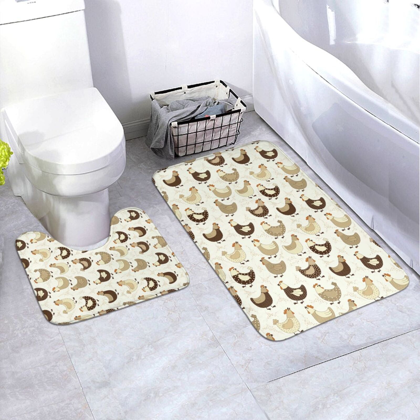 Xecao Chicken Cartoon 2-Piece Vintage Seamless Anti-Skid Mat Set ...