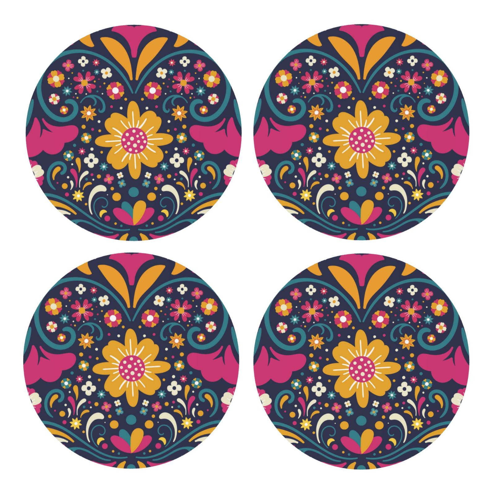 Xecao Cinco De Mayo Floral for MDF Cork Coaster 4 Pcs,Drink Coasters ...