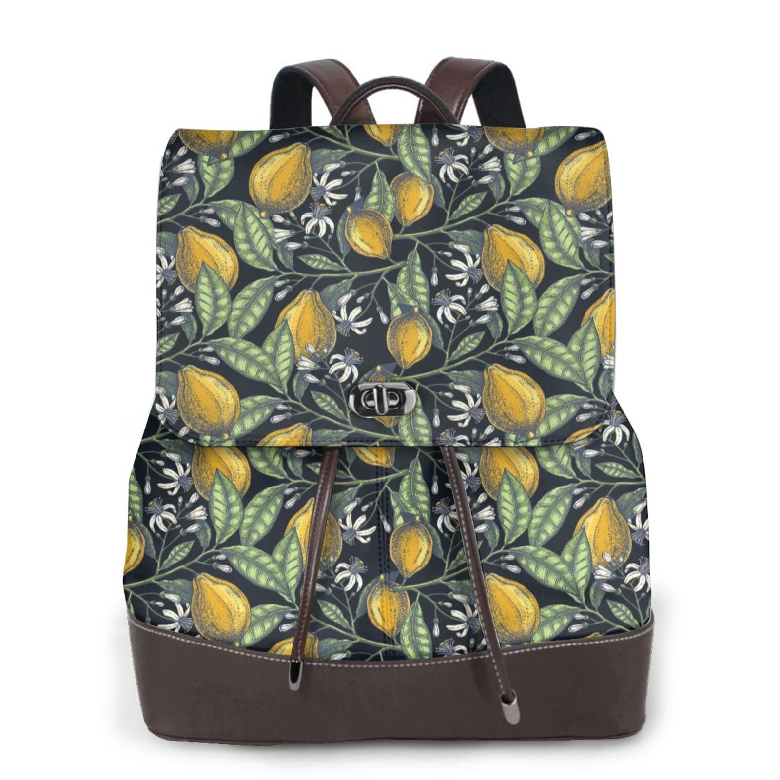 Xecao Citrus Fruits Elegant Lemons Print Large Backpack Soft Leather ...