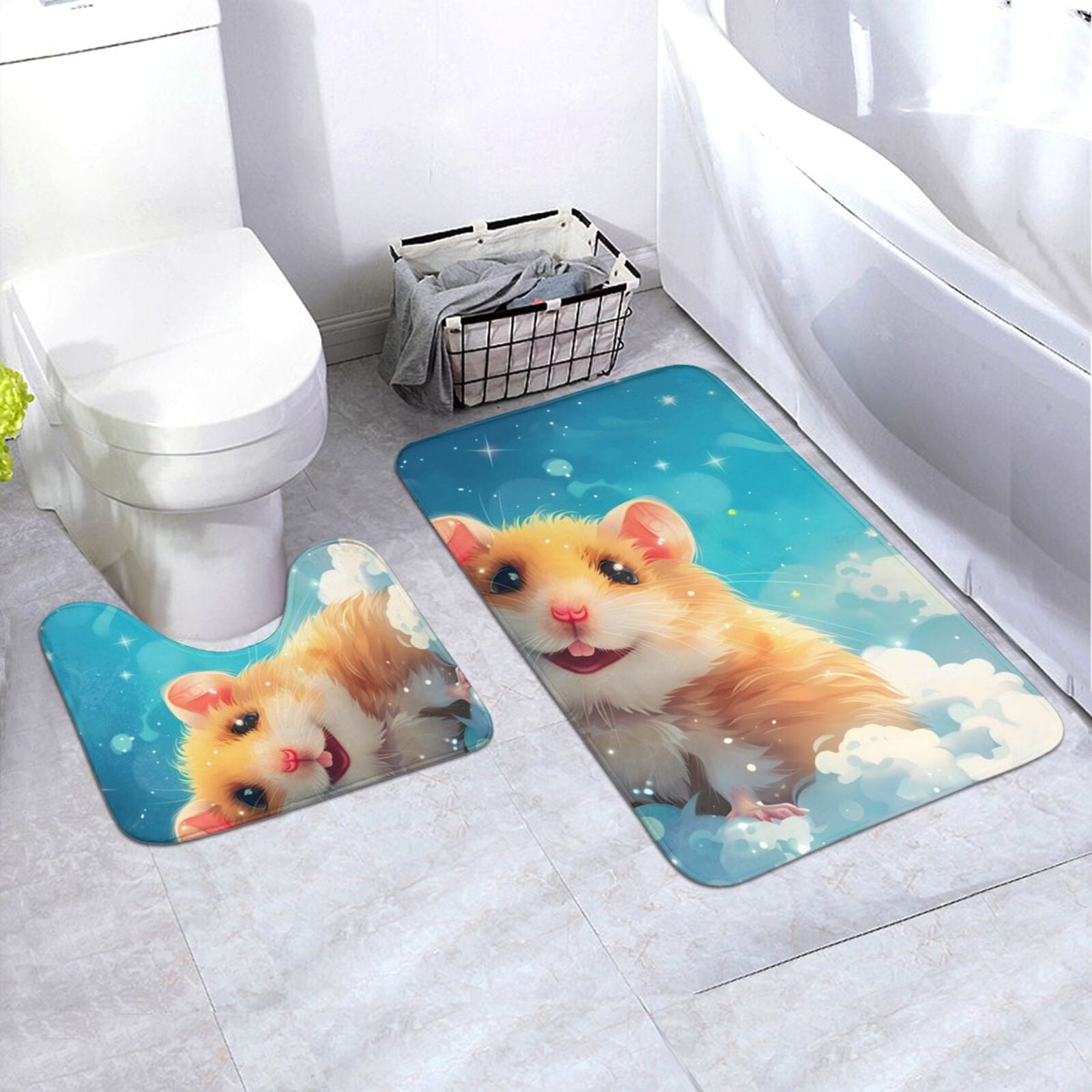 Xecao Cloud Cute Hamster 2-Piece Vintage Seamless Anti-Skid Mat Set ...