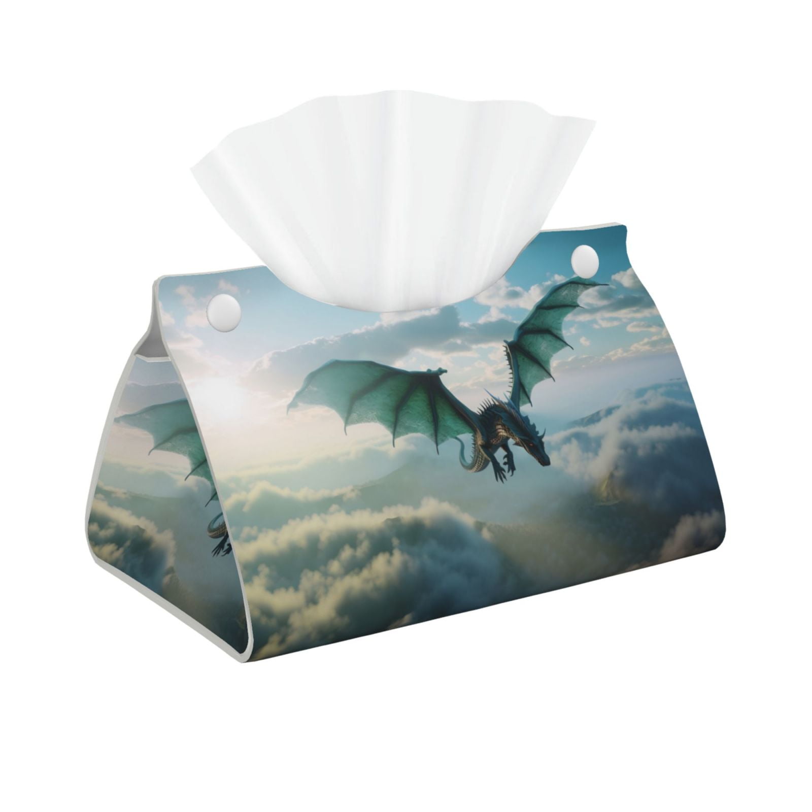 Xecao Cloud Sky Green Dragon Print Tissue Box Cover,Modern PVC Leather ...