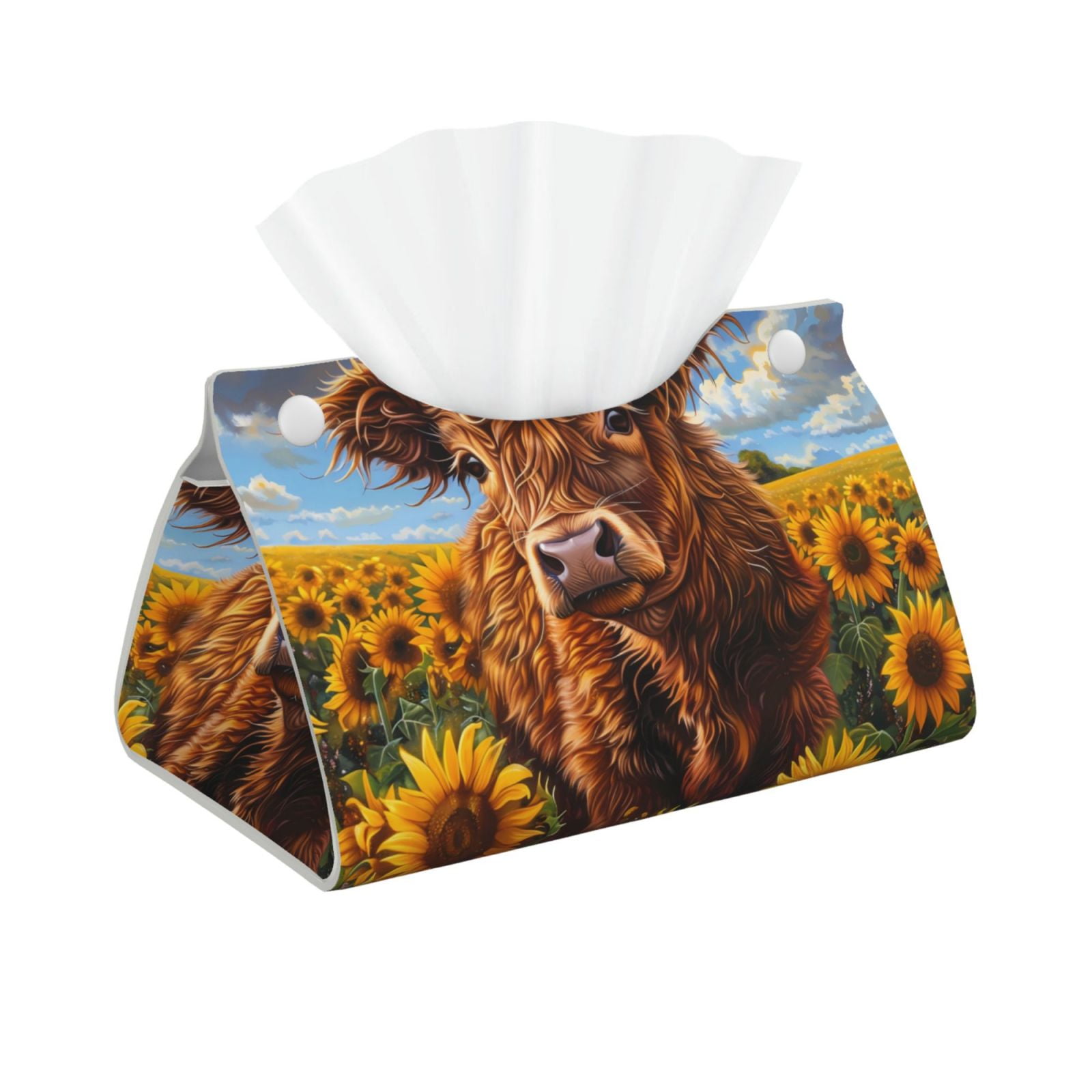 Xecao Cloud Sky Sunflower Cow Print Tissue Box Cover,Modern PVC Leather ...