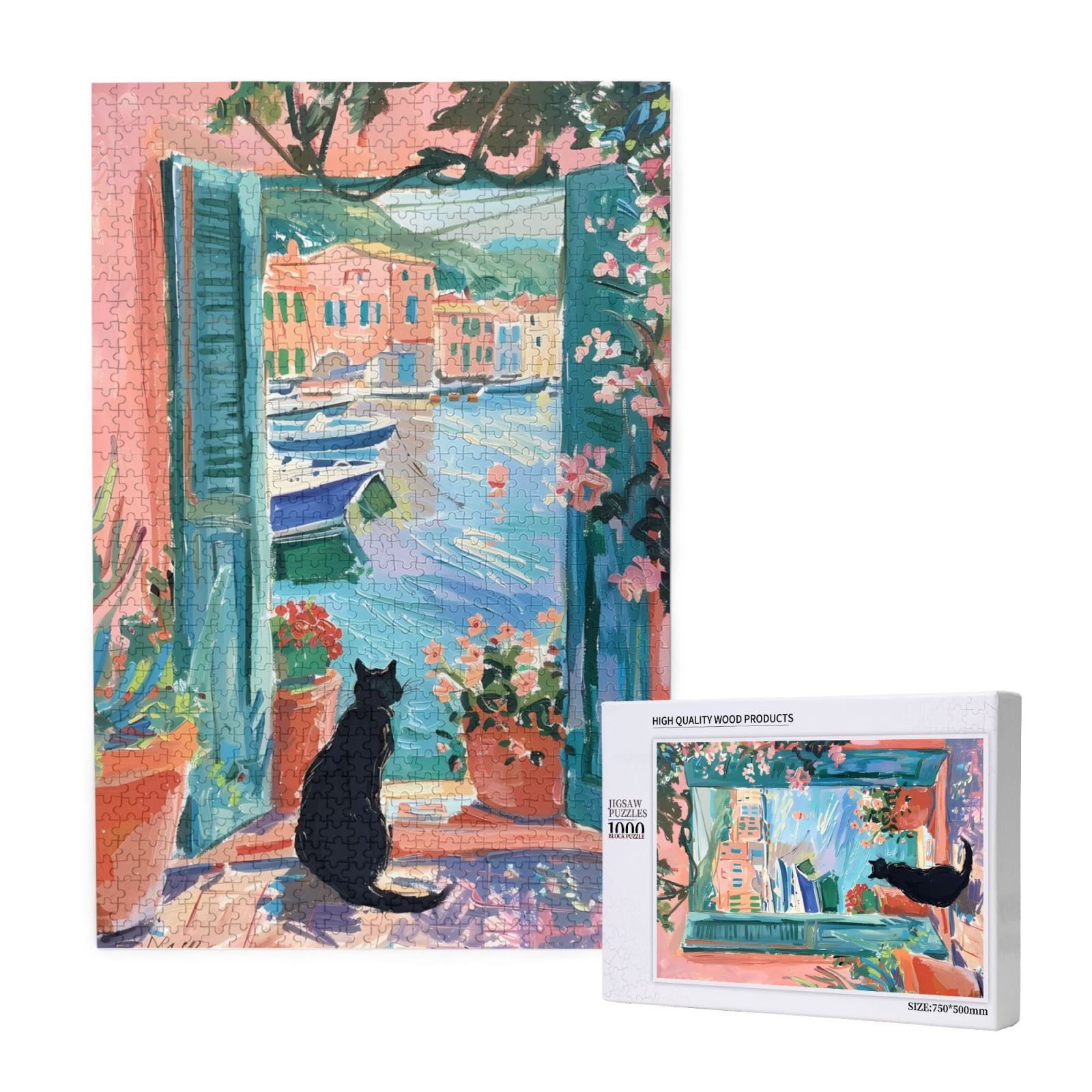 Xecao Coastal Cat By The Window Pattern 1000 Piece Puzzles , Jigsaw ...