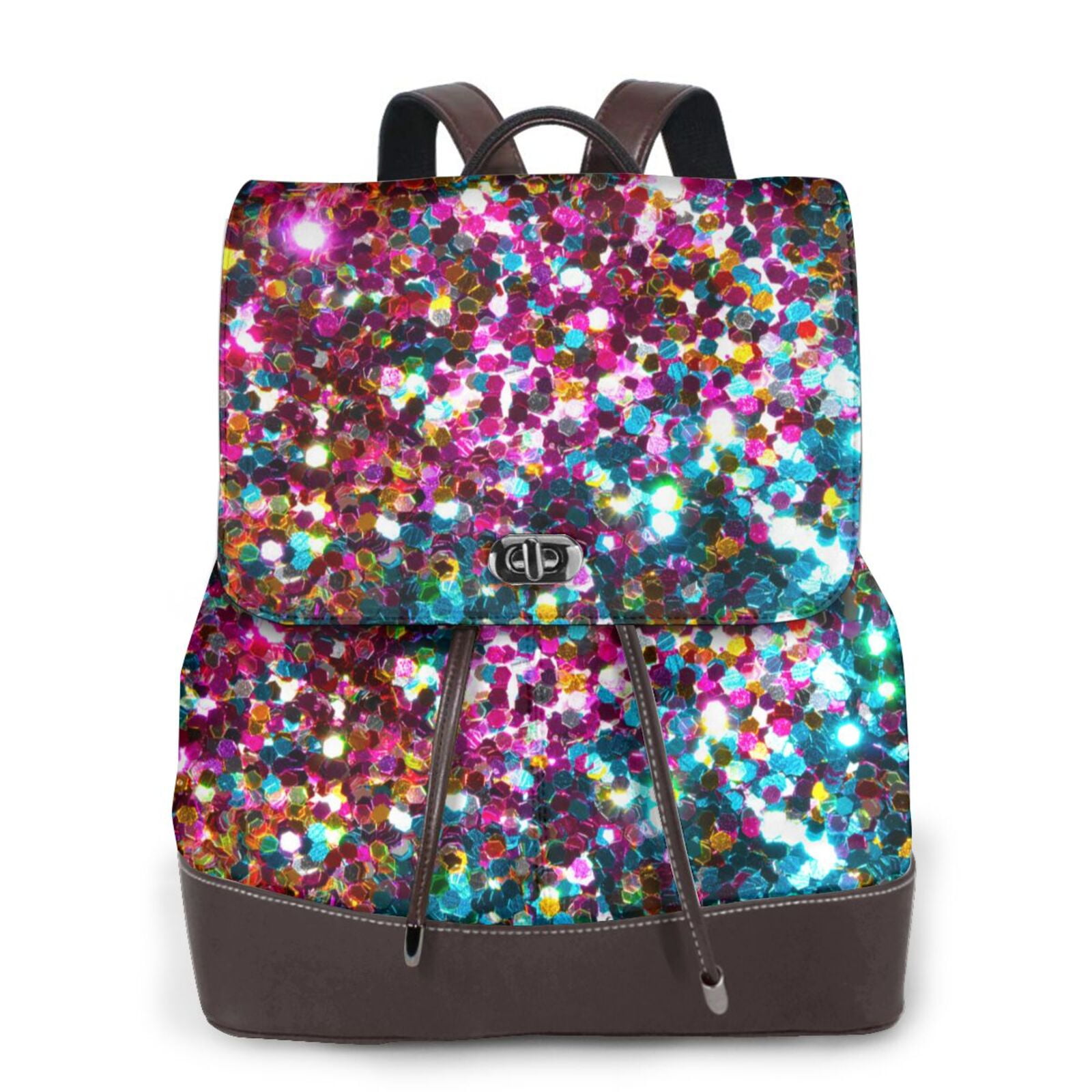 Xecao Color Shiny Print Large Backpack Soft Leather for Women Travel ...