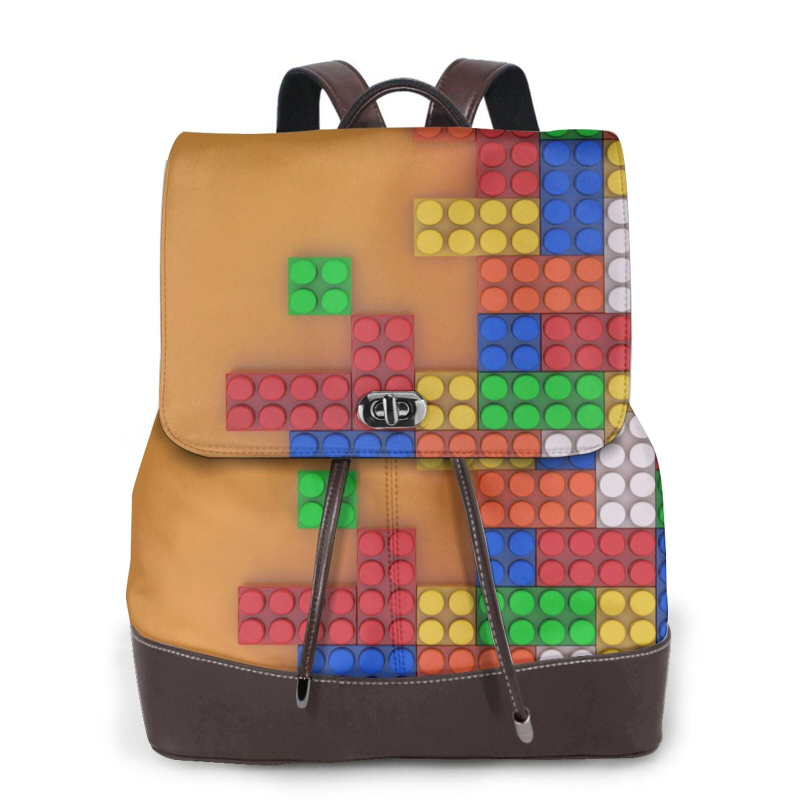 Xecao Colorful Building Blocks A Print Large Backpack Soft Leather for ...