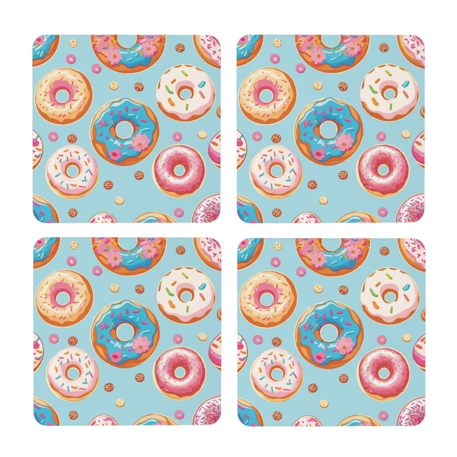 Xecao Colorful Donut for MDF Cork Coaster 4 Pcs,Drink Coasters,Suit for ...