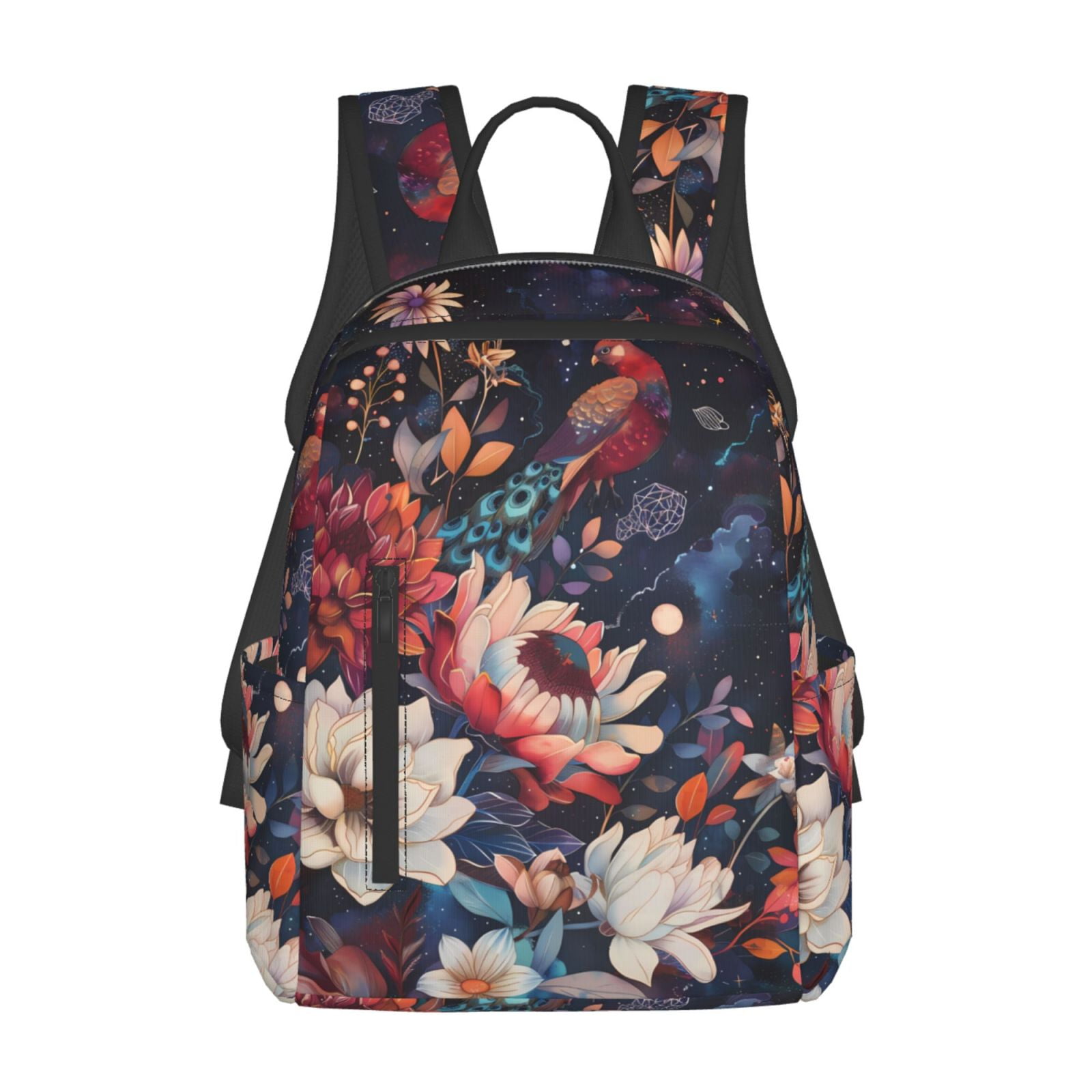 Xecao Colorful Flower Peacock print Backpack For women men Aesthetic ...