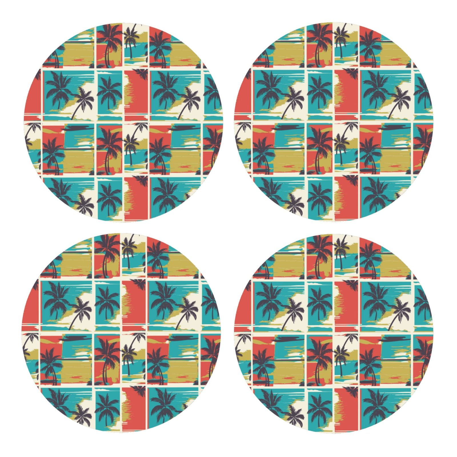 Xecao Colorful Hawaii Palms for MDF Cork Coaster 4 Pcs,Drink Coasters ...