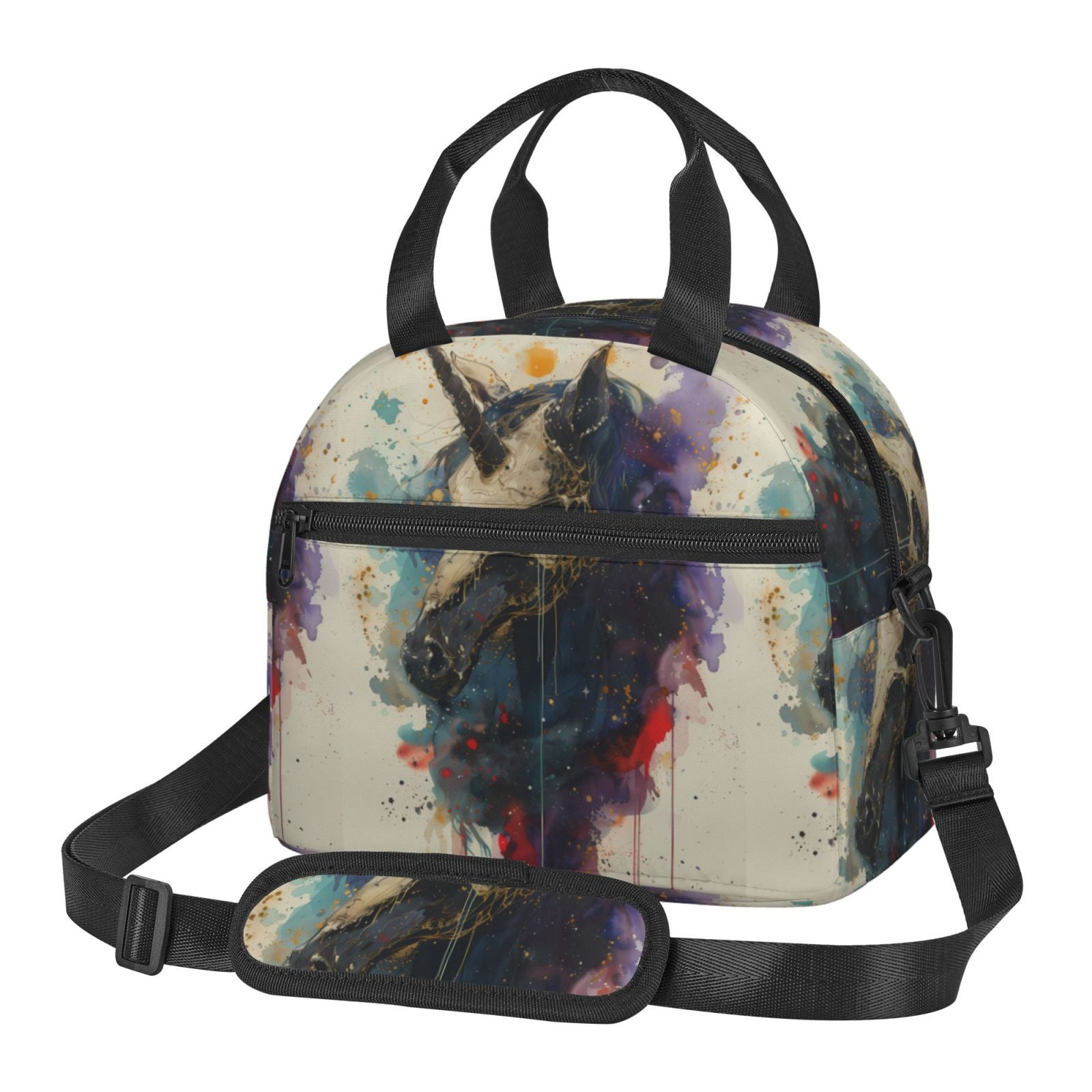 Xecao Colorful Ink Cute Horse Print Insulated Lunch Box, Lunch Cags ...