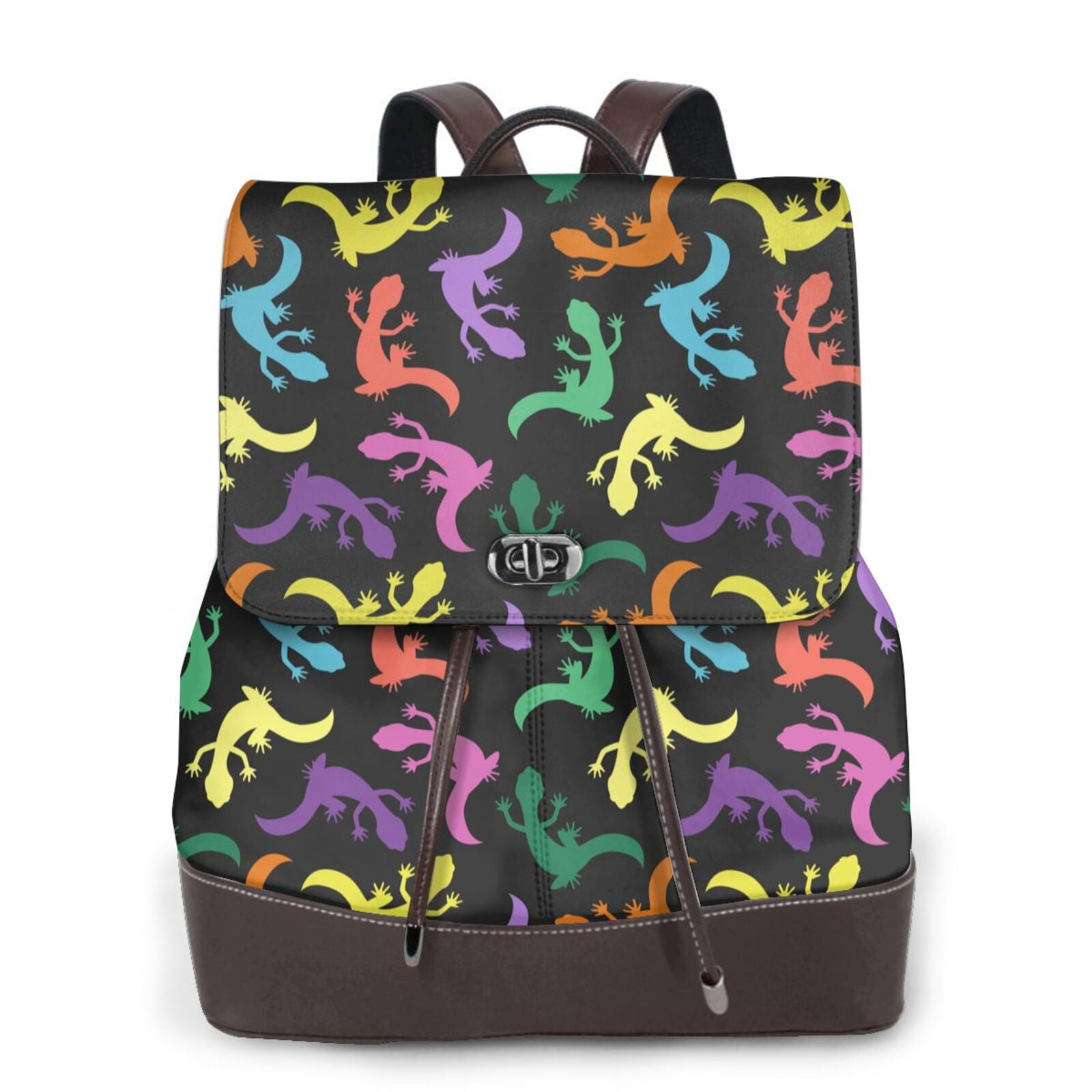 Xecao Colorful Lizards Print Large Backpack Soft Leather for Women ...