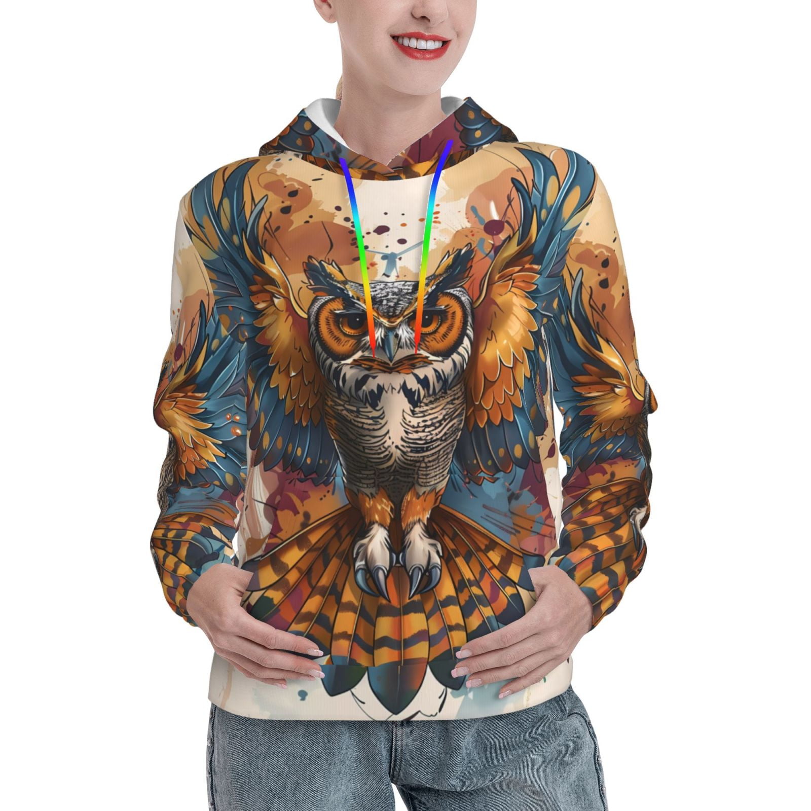 Xecao Colorful Owl Tattoo Art Pattern Hoodies for Women Sweatshirts ...