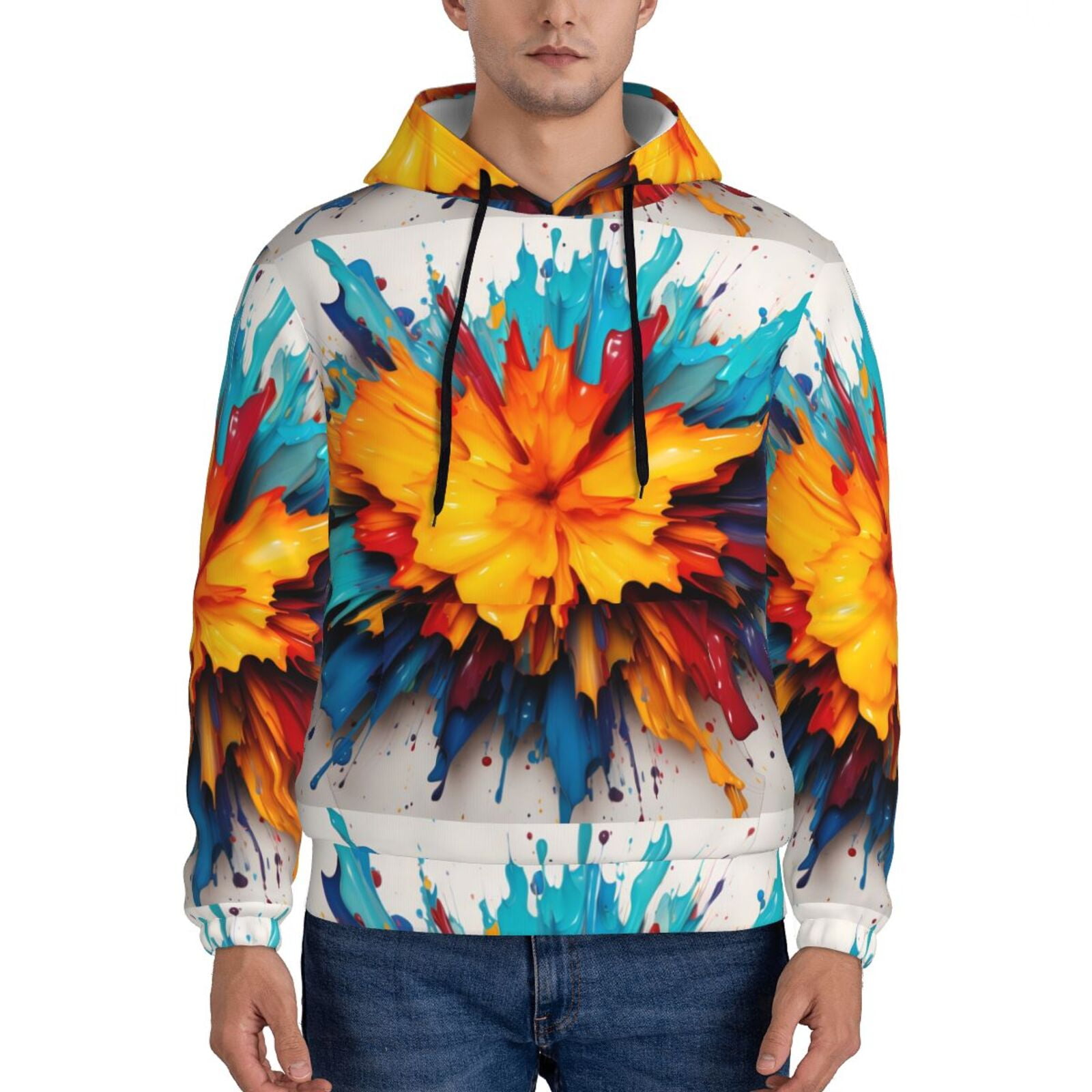 Xecao Colorful Paint Print Pattern Men's Adult Pullover Hoodie,Hooded ...