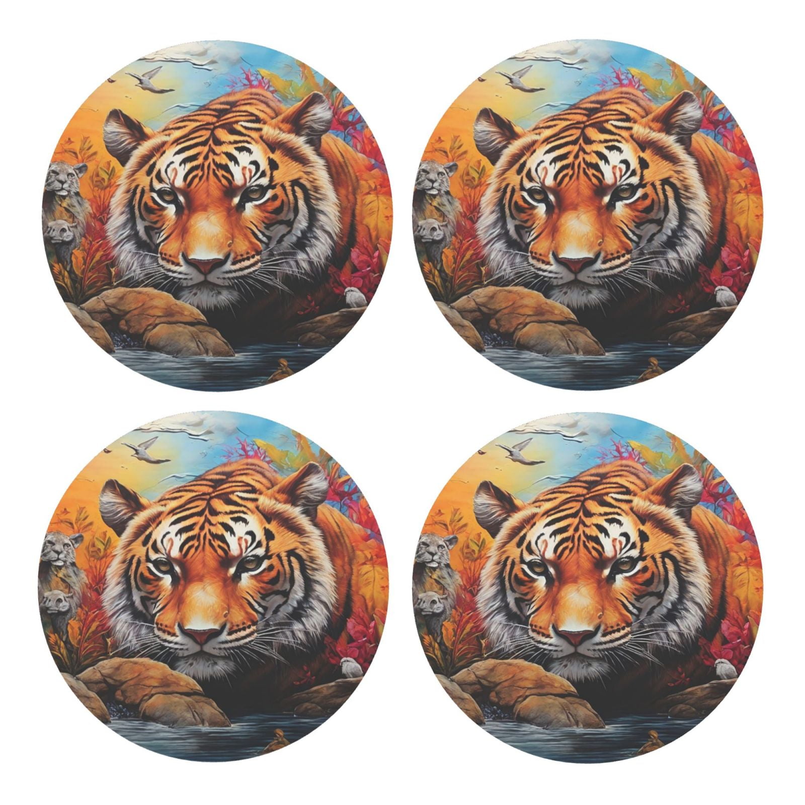 Xecao Colorful Plant Tiger for MDF Cork Coaster 4 Pcs,Drink Coasters ...
